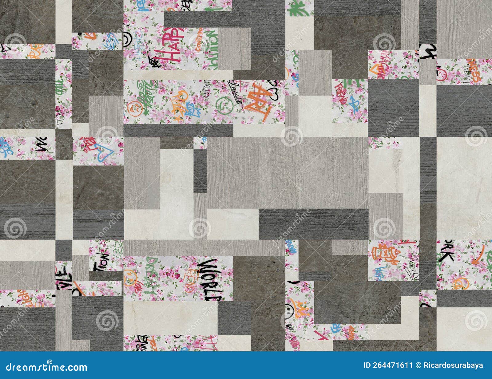 Creative Patchwork Pattern Stone Ceramic Wallpaper Design. Concrete ...