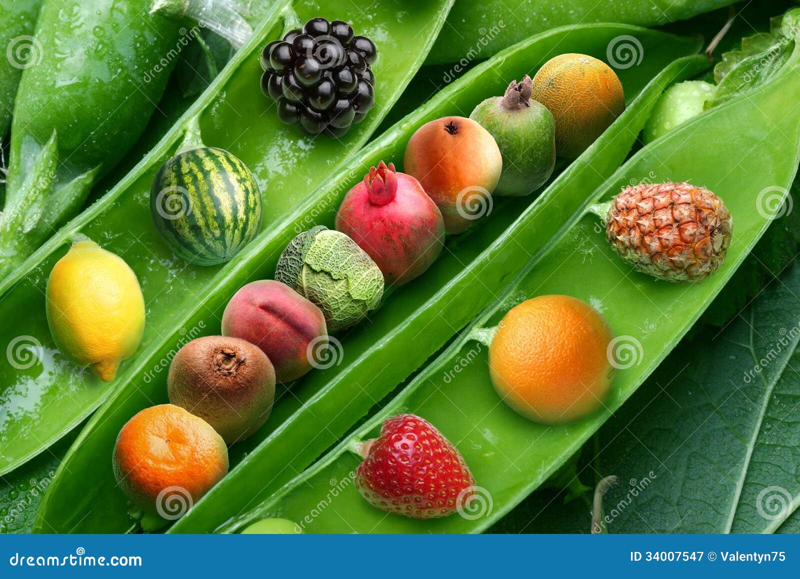 Different Fruits And Big Shell On Table Stock Image | CartoonDealer.com ...