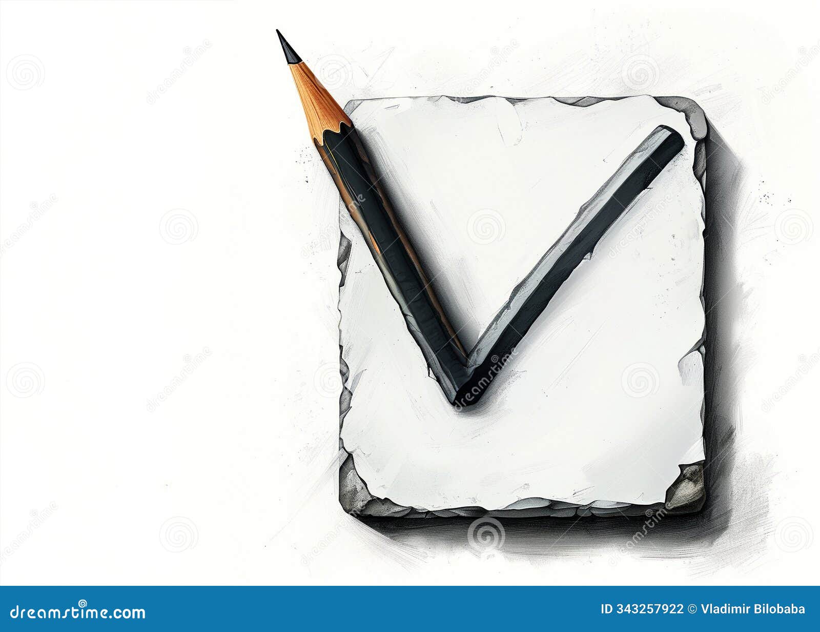 Creative Pencil Checkmark Drawn on a Textured White Surface with a ...