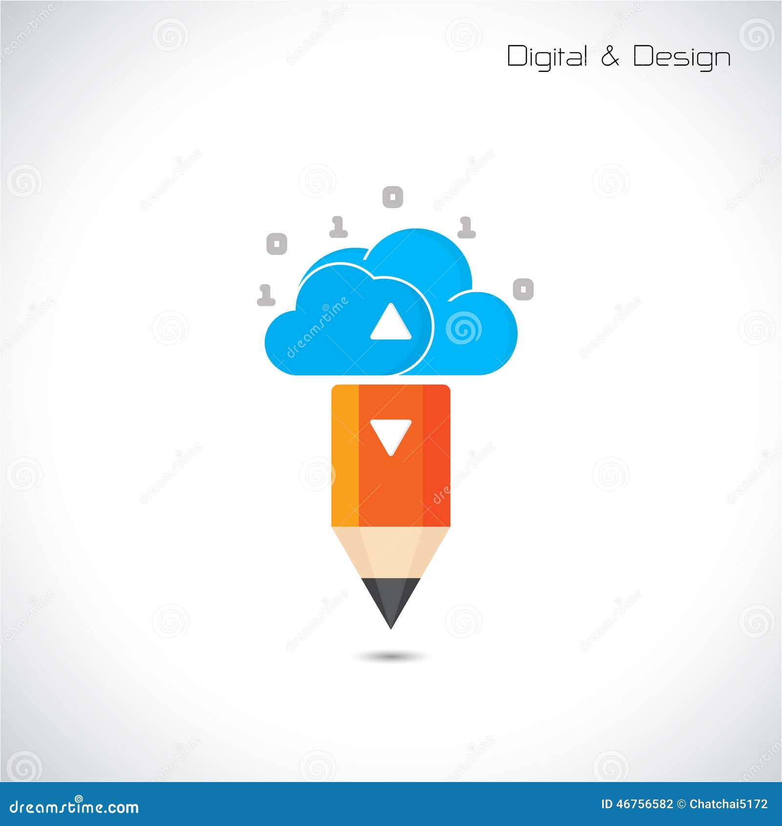 Creative Pencil and Cloud Symbol. Flat Design Style and Digital Stock ...
