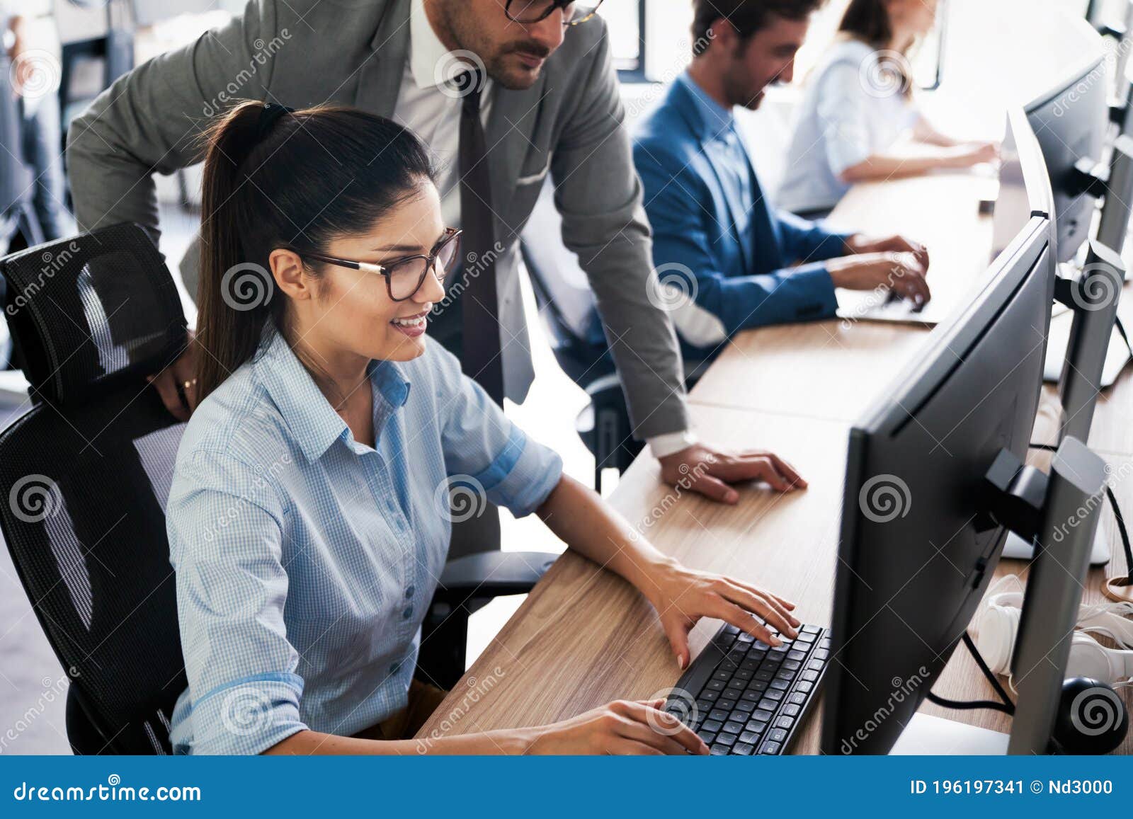 Creative People Working in Office on Computer Stock Image - Image of ...