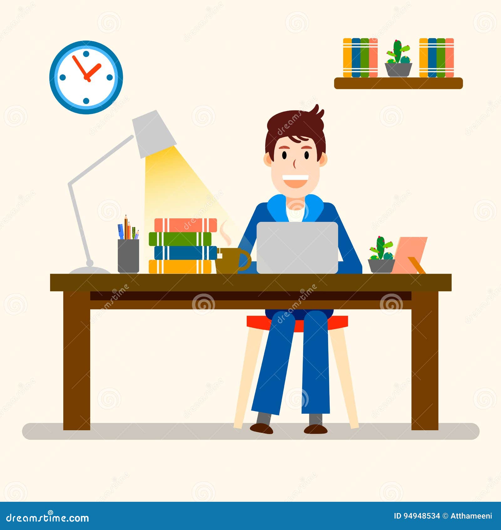 Creative People. Freelancer. Happy Working Man Stock Vector ...