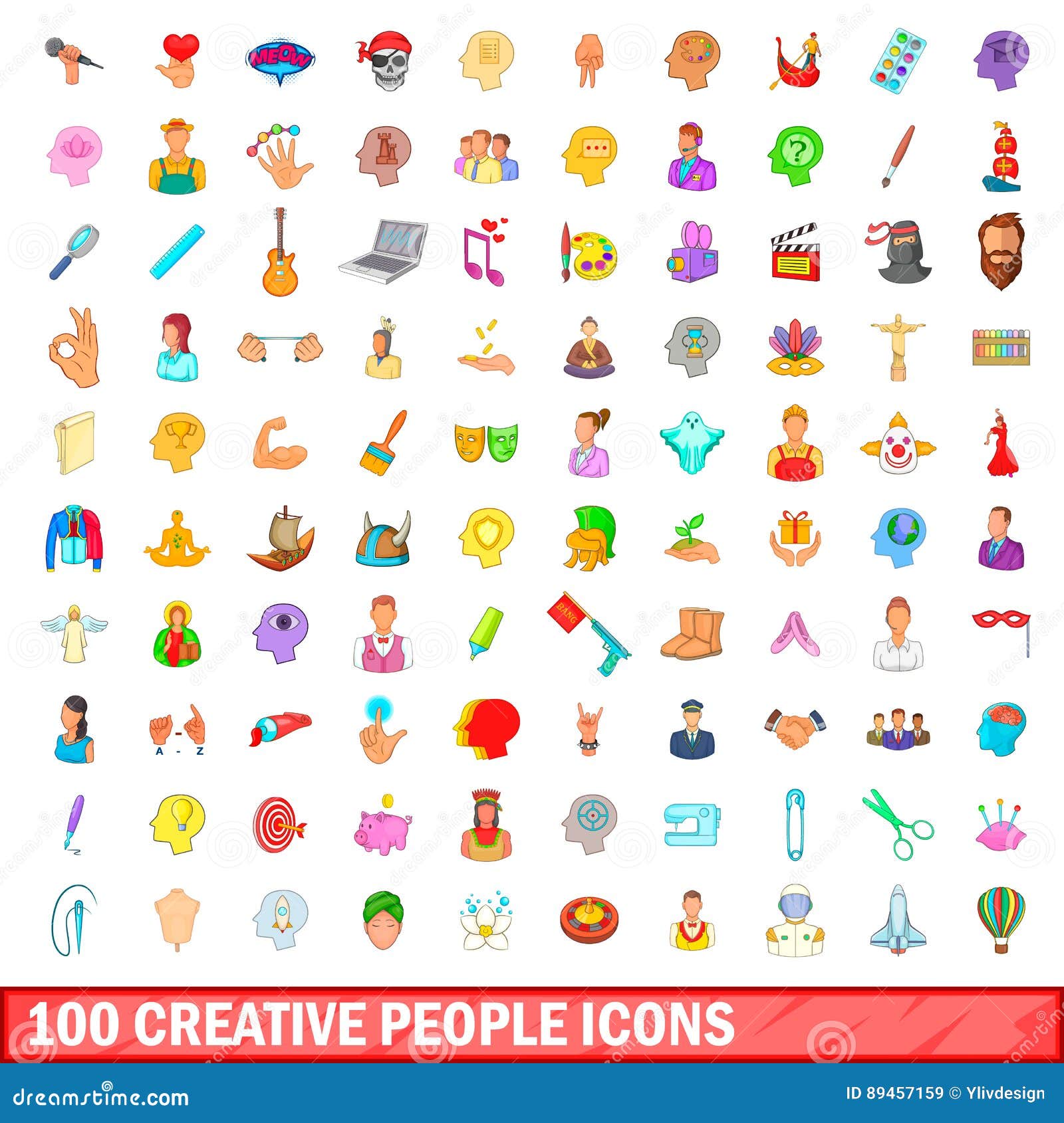 100 Creative People Icons Set, Cartoon Style Stock Vector ...