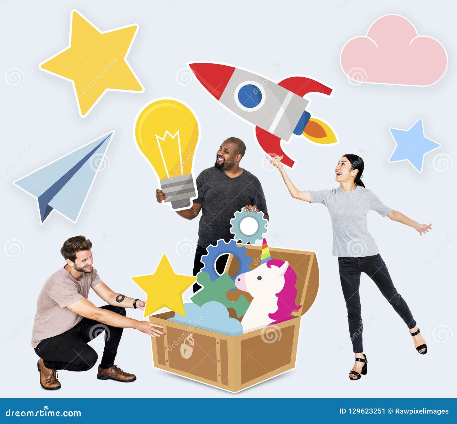 Creative People with a Treasure of Ideas Stock Image - Image of blue ...