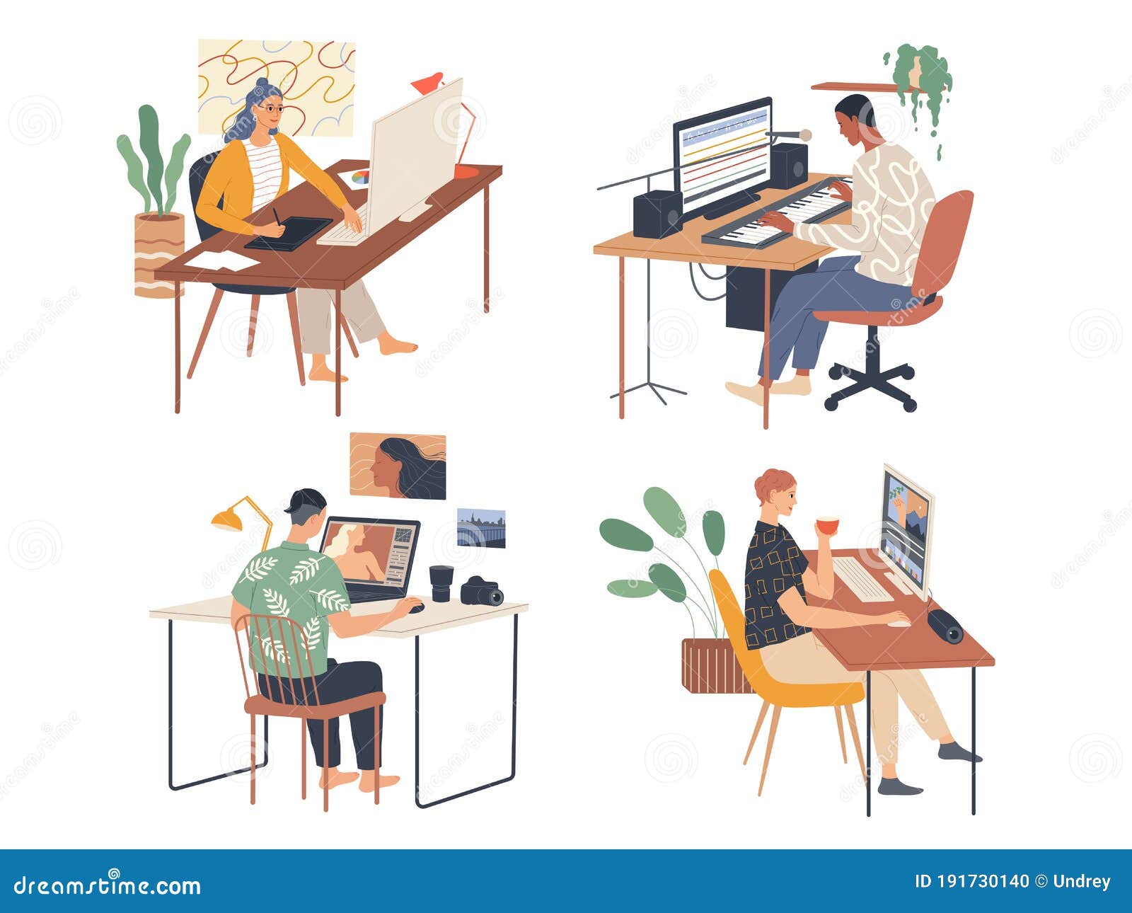 Creative People Working in Their Workplaces Passionate about Work Stock ...