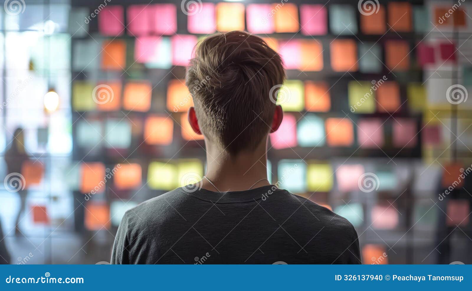 A Creative Person Stands at the Office, Deeply Thinking about Schedule ...