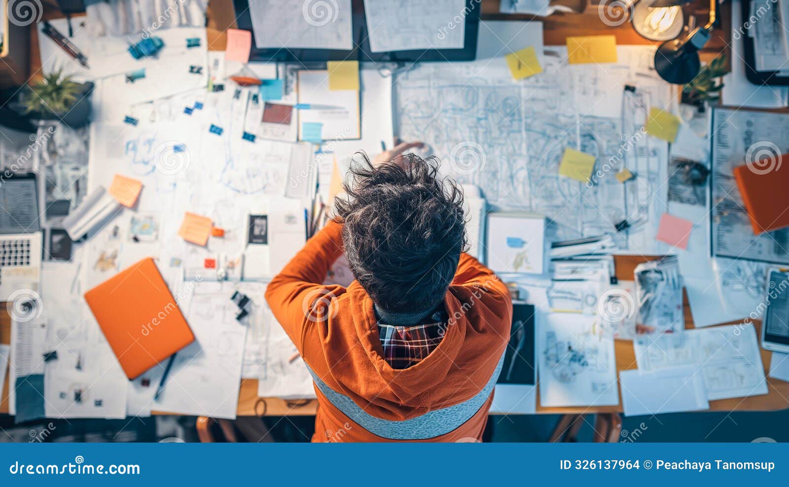 A Creative Person Stands at the Office, Deeply Thinking about Schedule ...