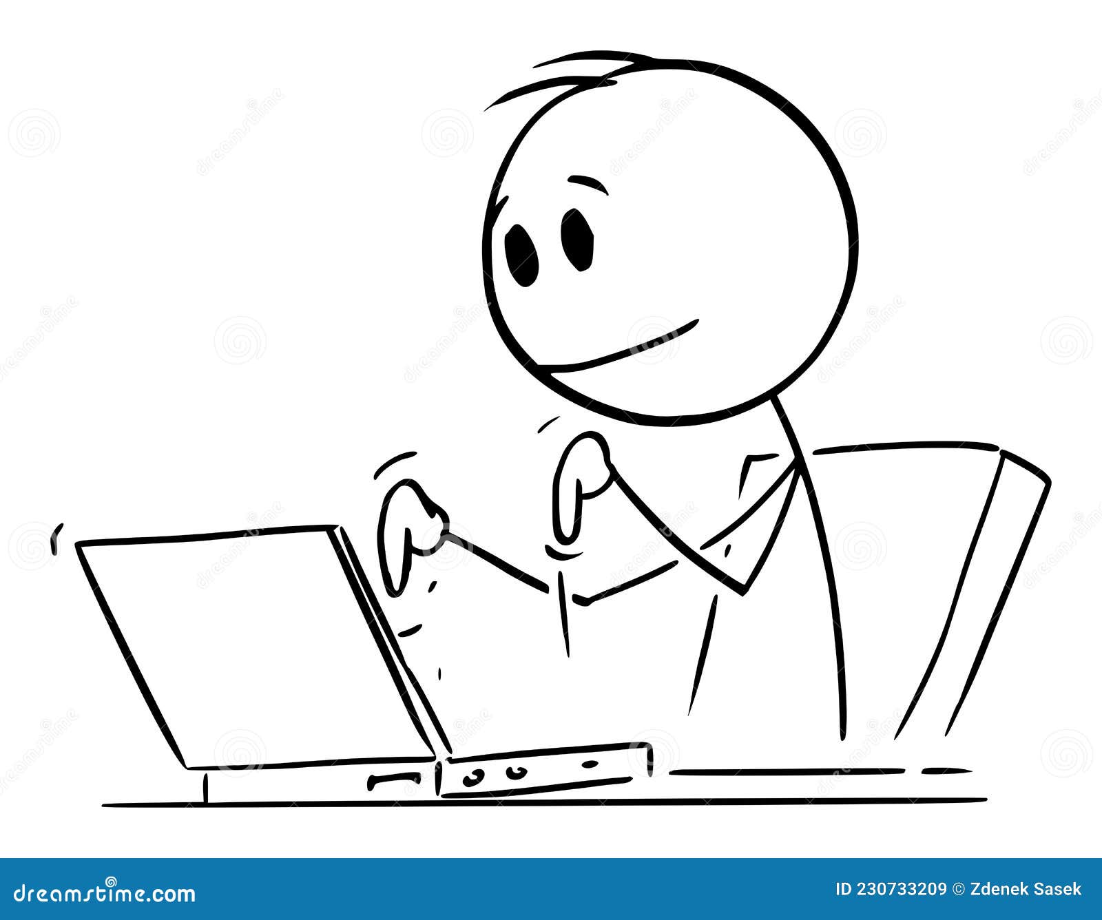 Creative Person Typing or Working on Computer , Vector Cartoon Stick ...