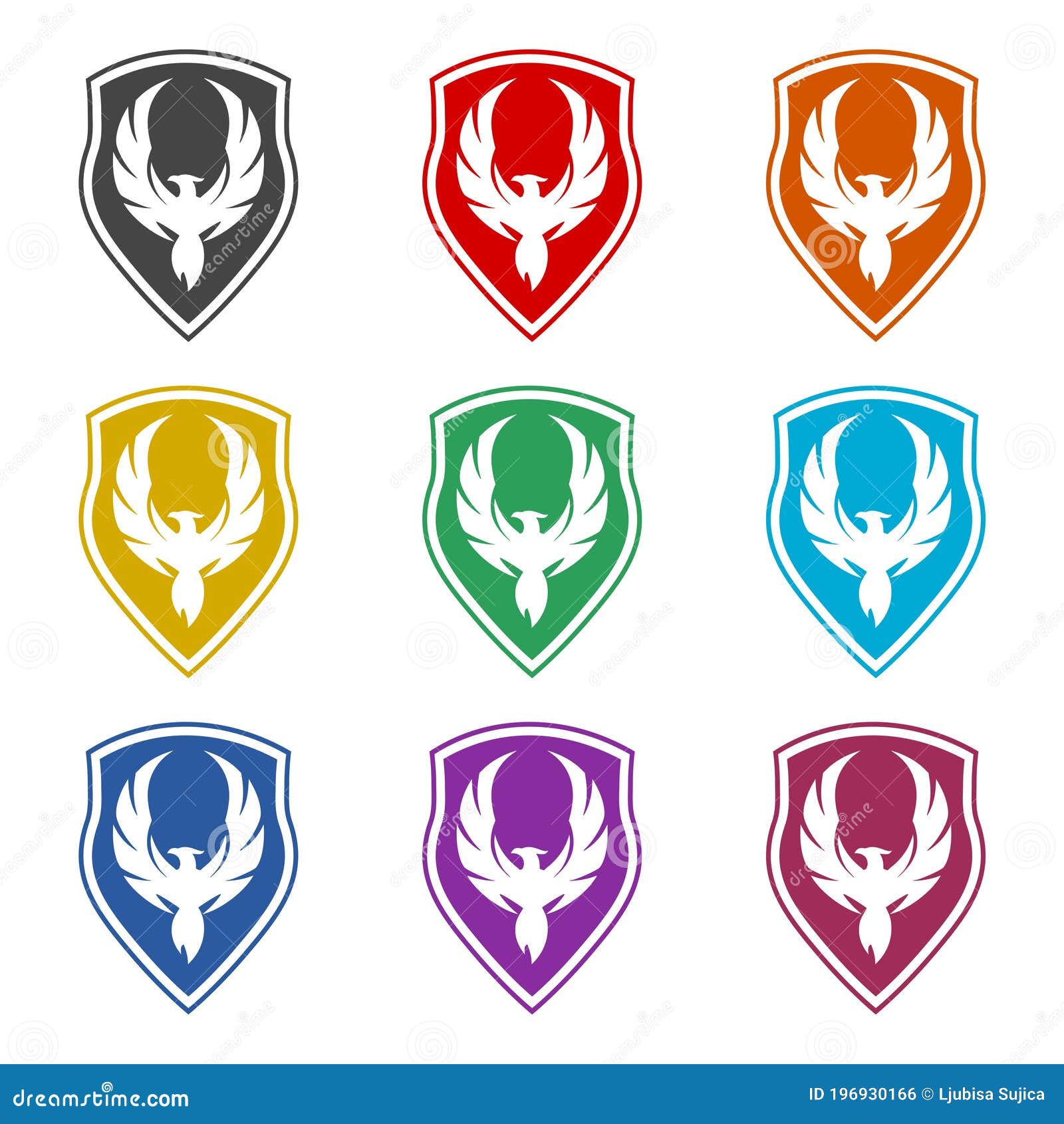 Creative Phoenix Bird Shield Logo, Color Set Stock Vector ...