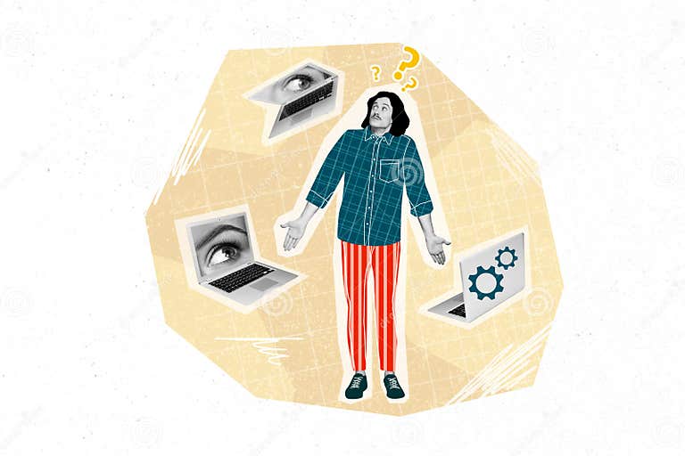 Creative Photo Artwork Graphics Collage of Confused Programmer Computer ...