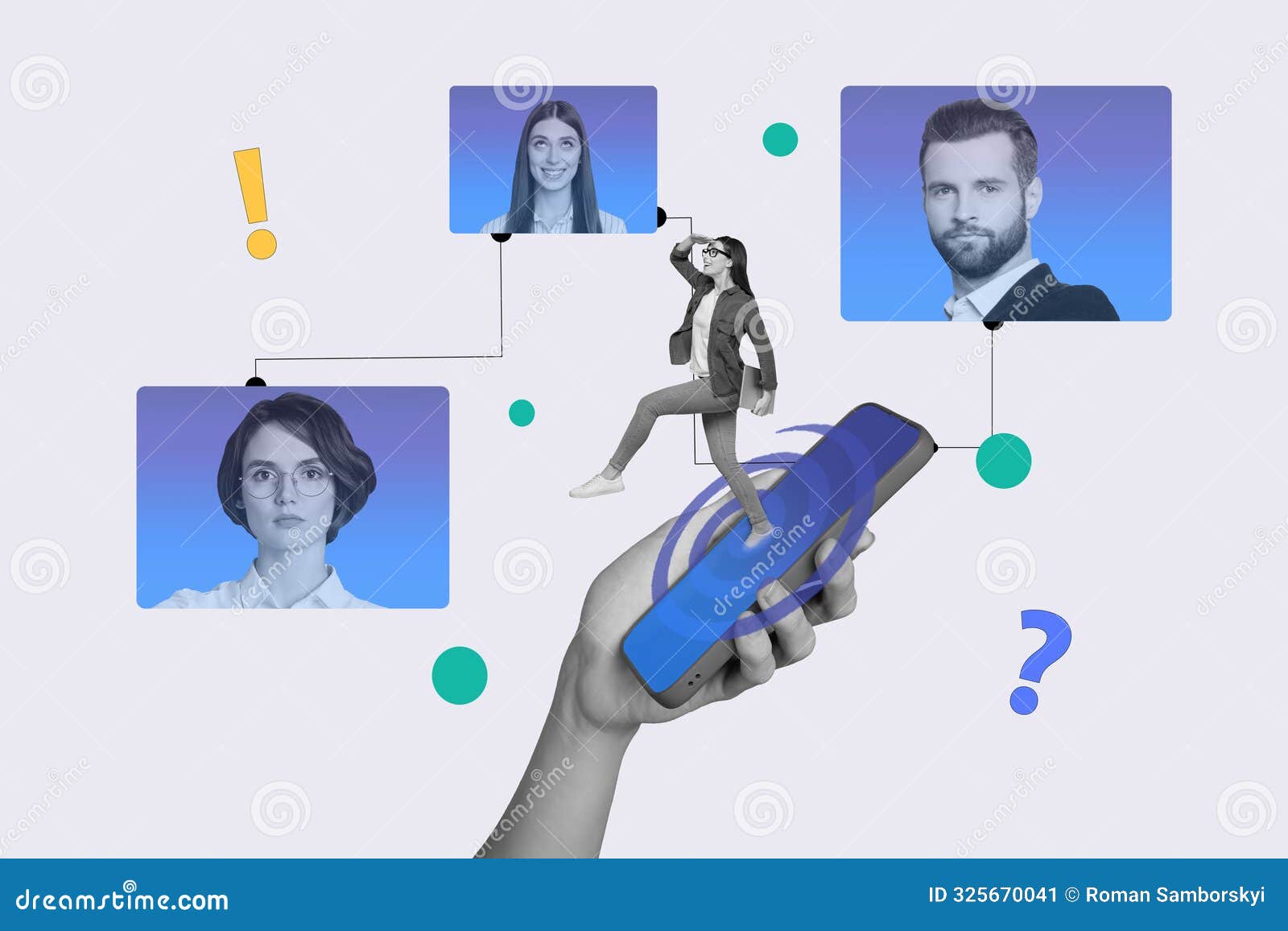 Creative Photo Collage Remote Work Smartphone Picture Avatars Profiles ...