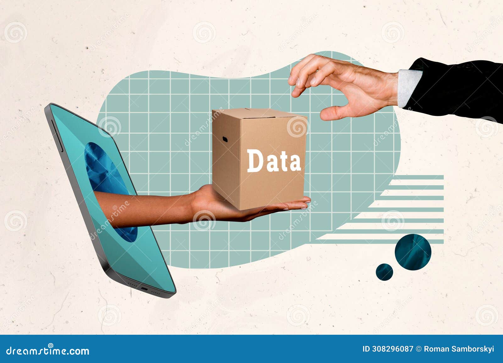 Creative Photo Collage Smartphone Screen Two Human Hands Share Receive ...