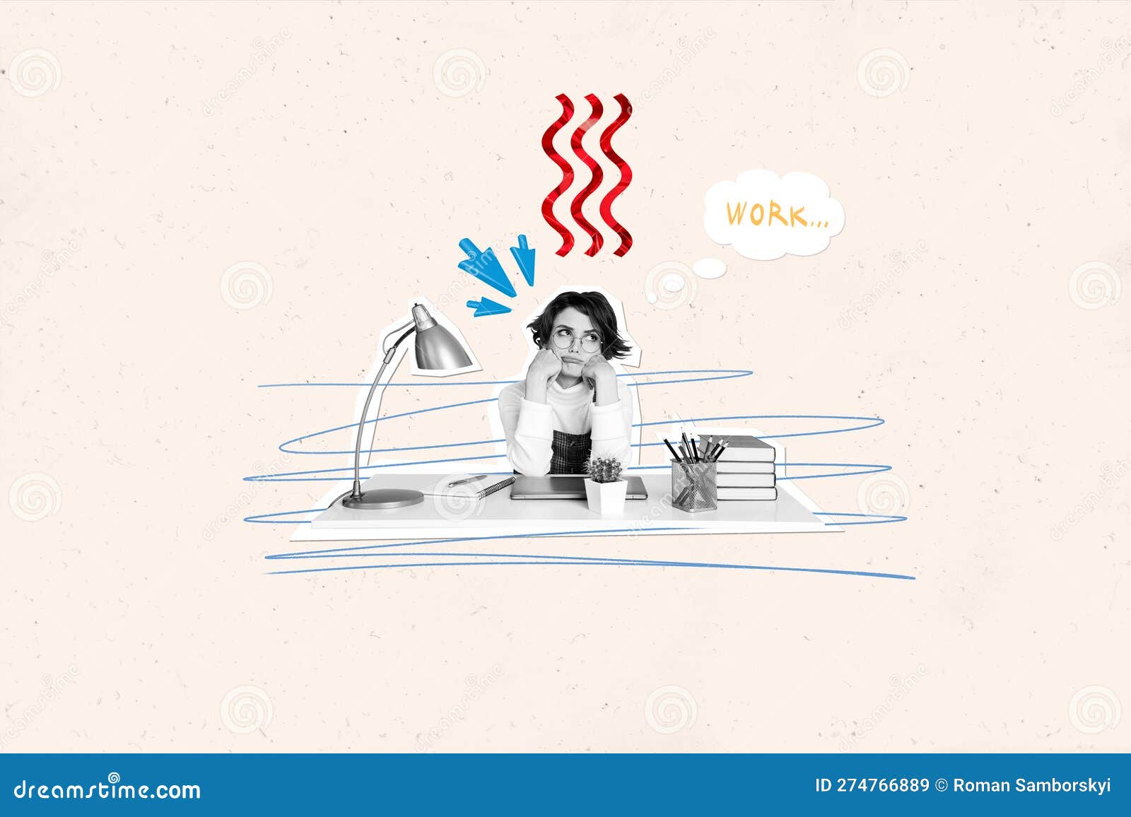 Creative Photo Collage Template Artwork Of Sad Unhappy Bored Woman