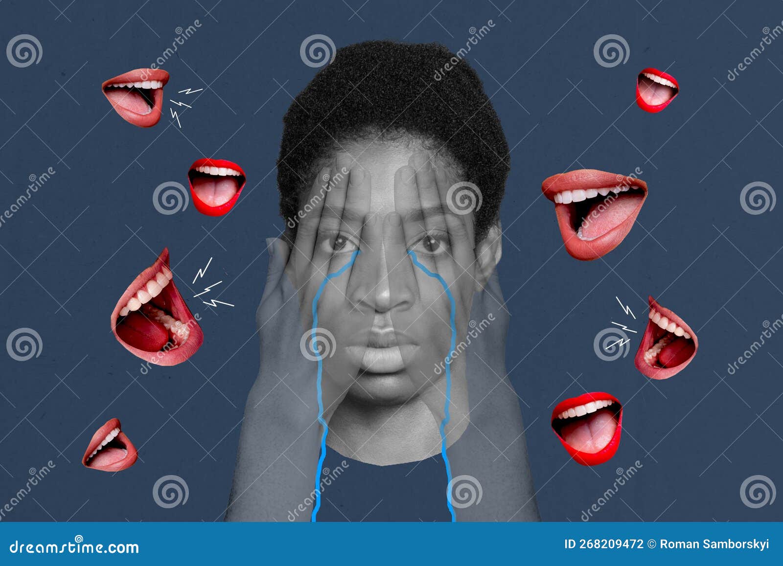 Creative Photo 3d Collage Artwork Postcard Poster Of Crying Girl Arms