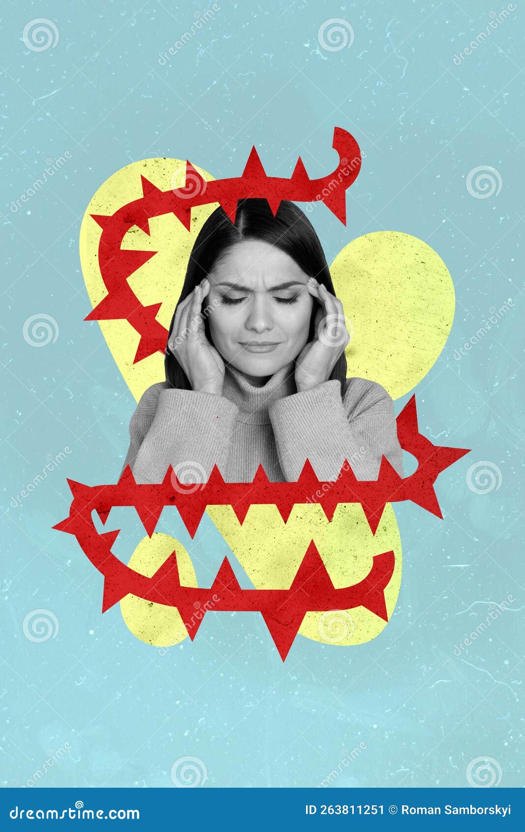 Creative Photo 3d Collage Artwork Postcard Poster Picture Of Sad Upset