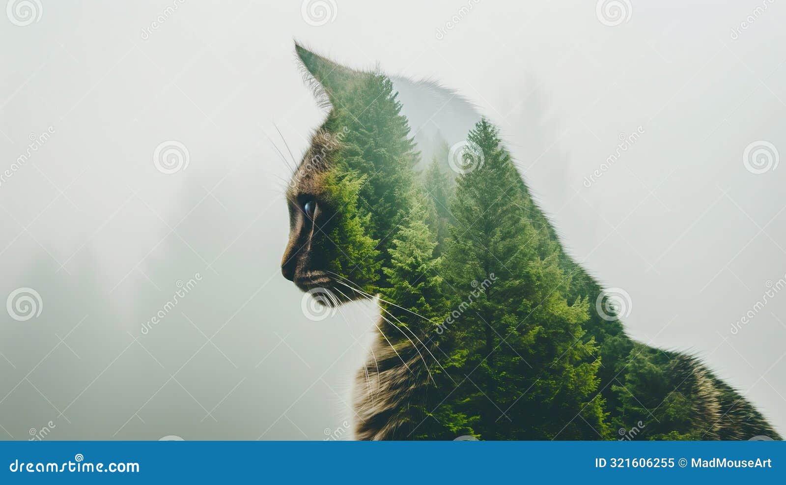 Creative Photo with Double Exposure. Silhouette of a Cat Against a ...