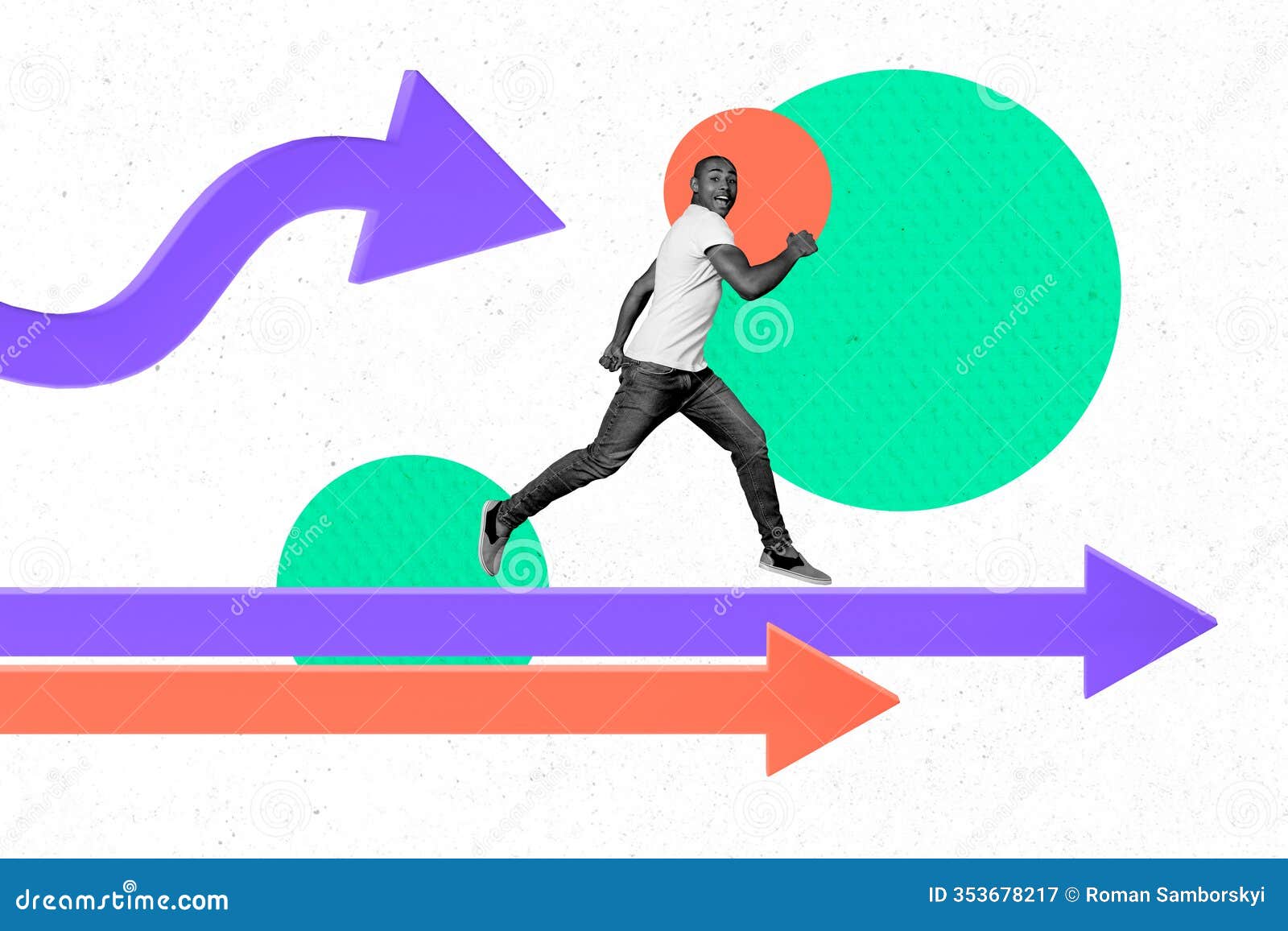 Creative Photo Poster Collage Image of Happy American Man Run Arrow ...