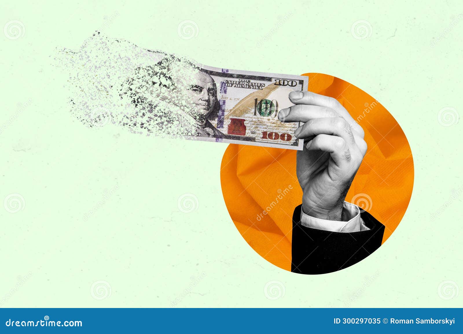 Creative Photo Poster Picture Collage Collapsing Dollar Banknote Arm ...