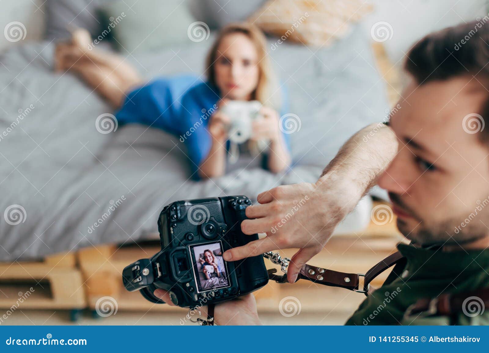 Creative Photographer Pointing at the Screen of the Camera Stock Image ...