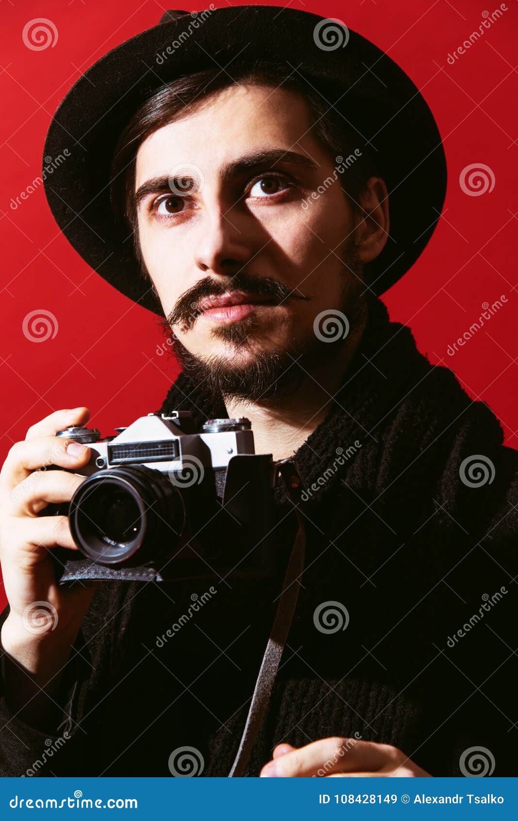 Creative Photographer Posing in Studio with Camera Stock Image - Image ...