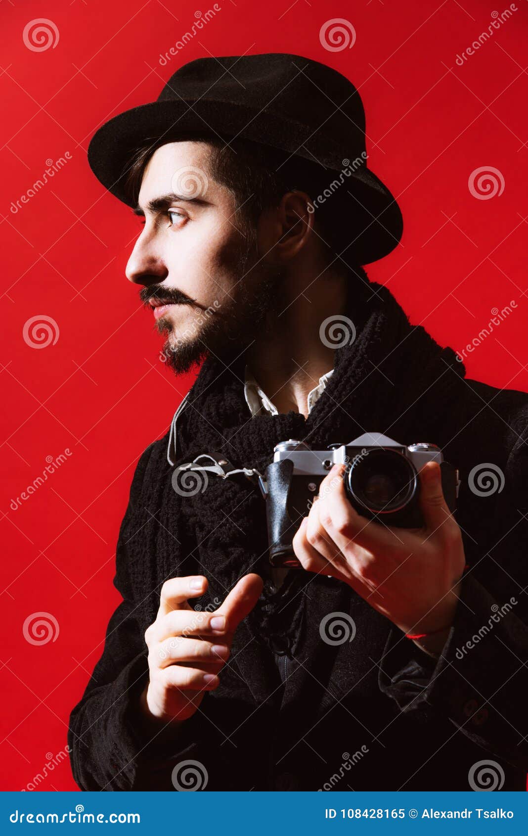 Creative Photographer Posing in Studio with Camera Stock Image - Image ...
