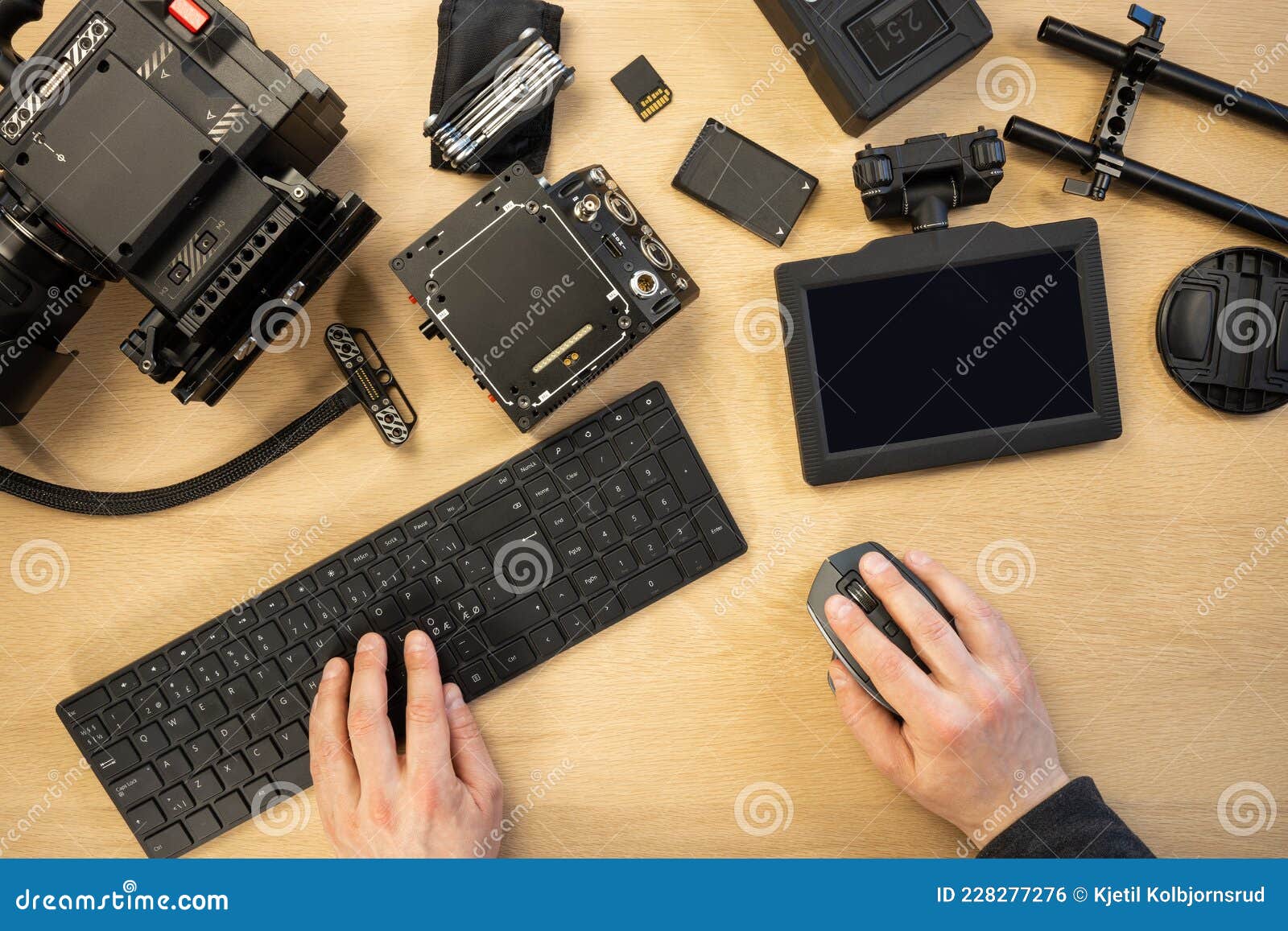 Creative Photographer Using Computer Parts by Equipment at Table Stock ...