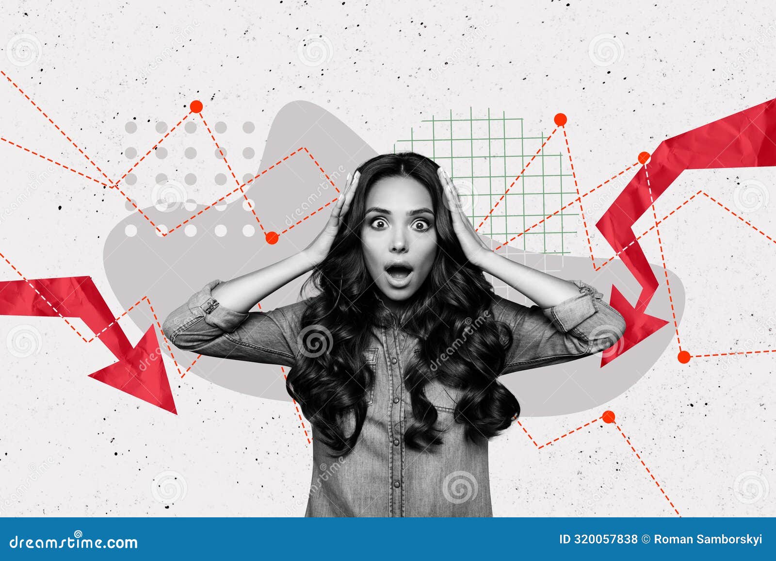 Creative Picture Collage Young Amazed Impressed Shocked Girl Stats ...