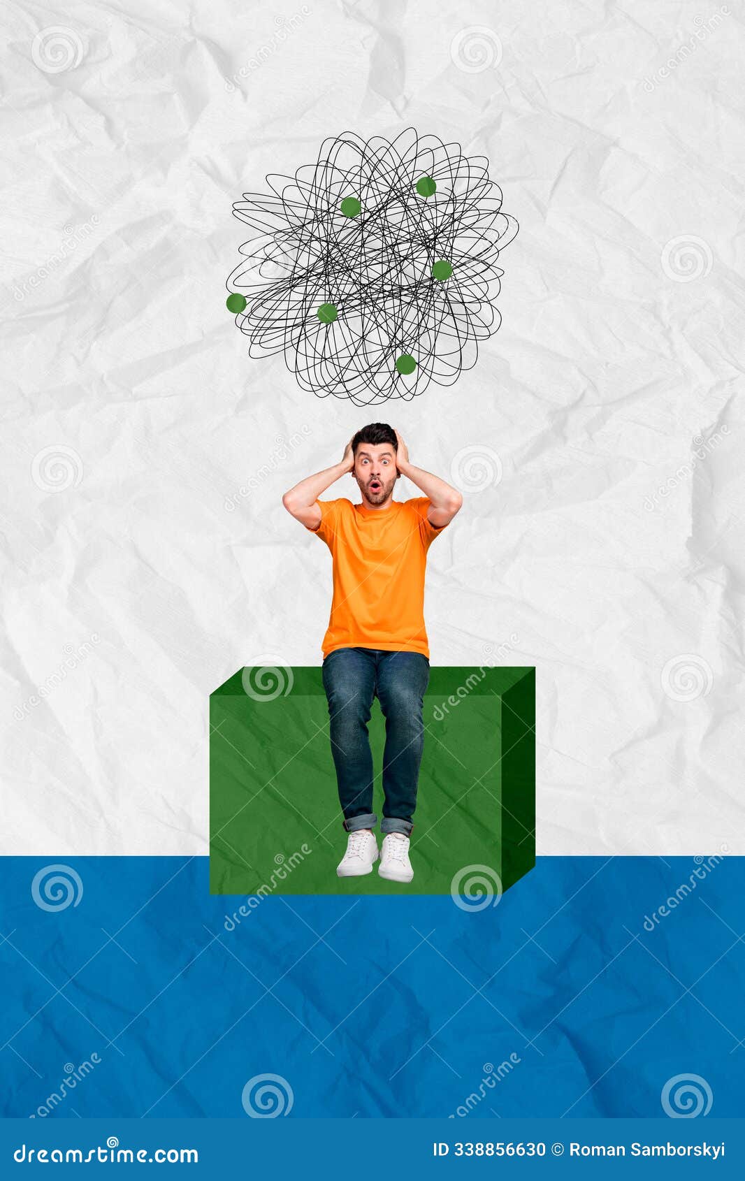 Creative Picture Collage of Young Man Touching Head Complicated ...