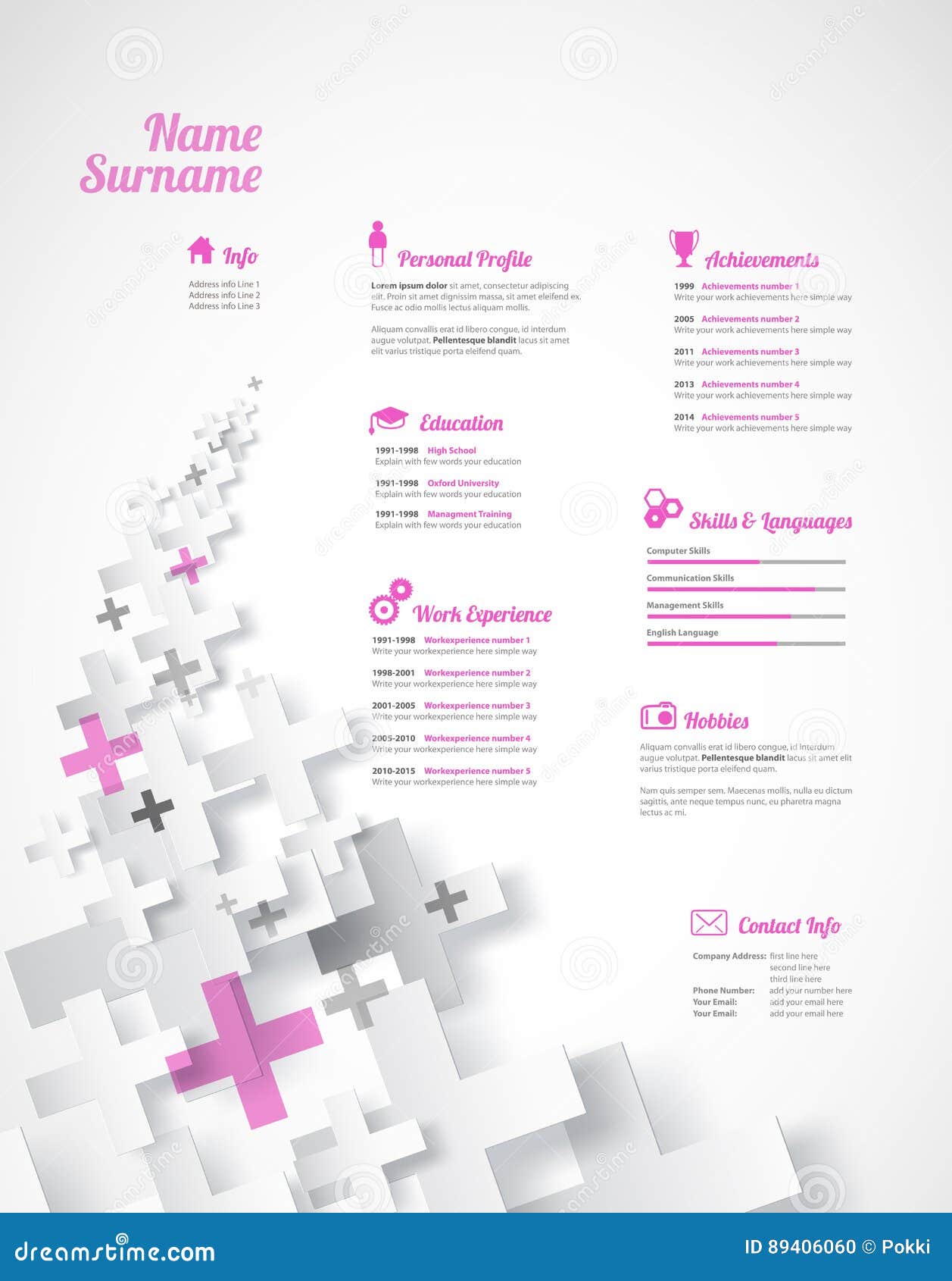 Creative, Pink Color CV / Resume Template. Stock Vector - Illustration ...