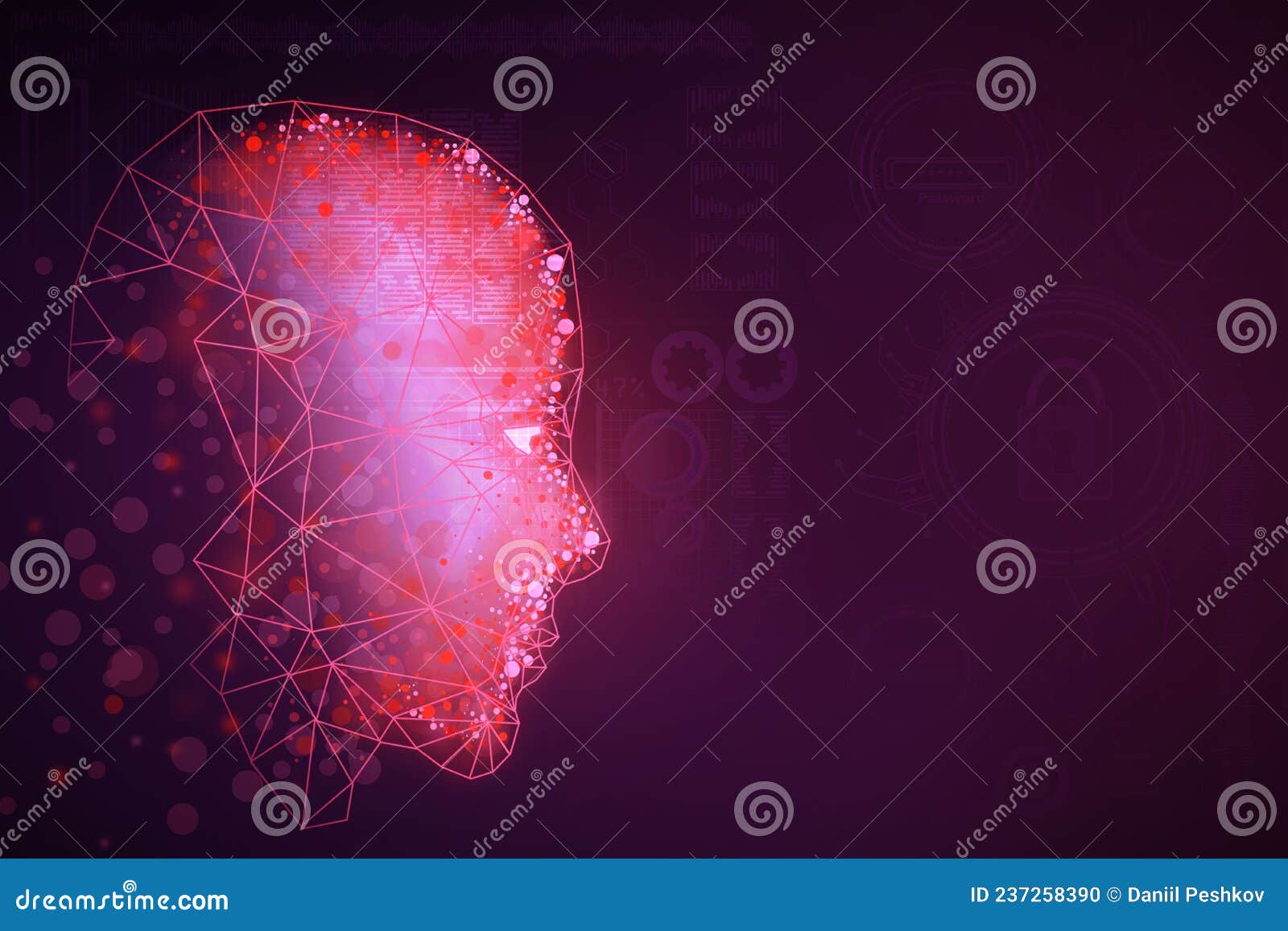Creative Pink Polygonal Head Outline on Dark Background with Mock Up ...