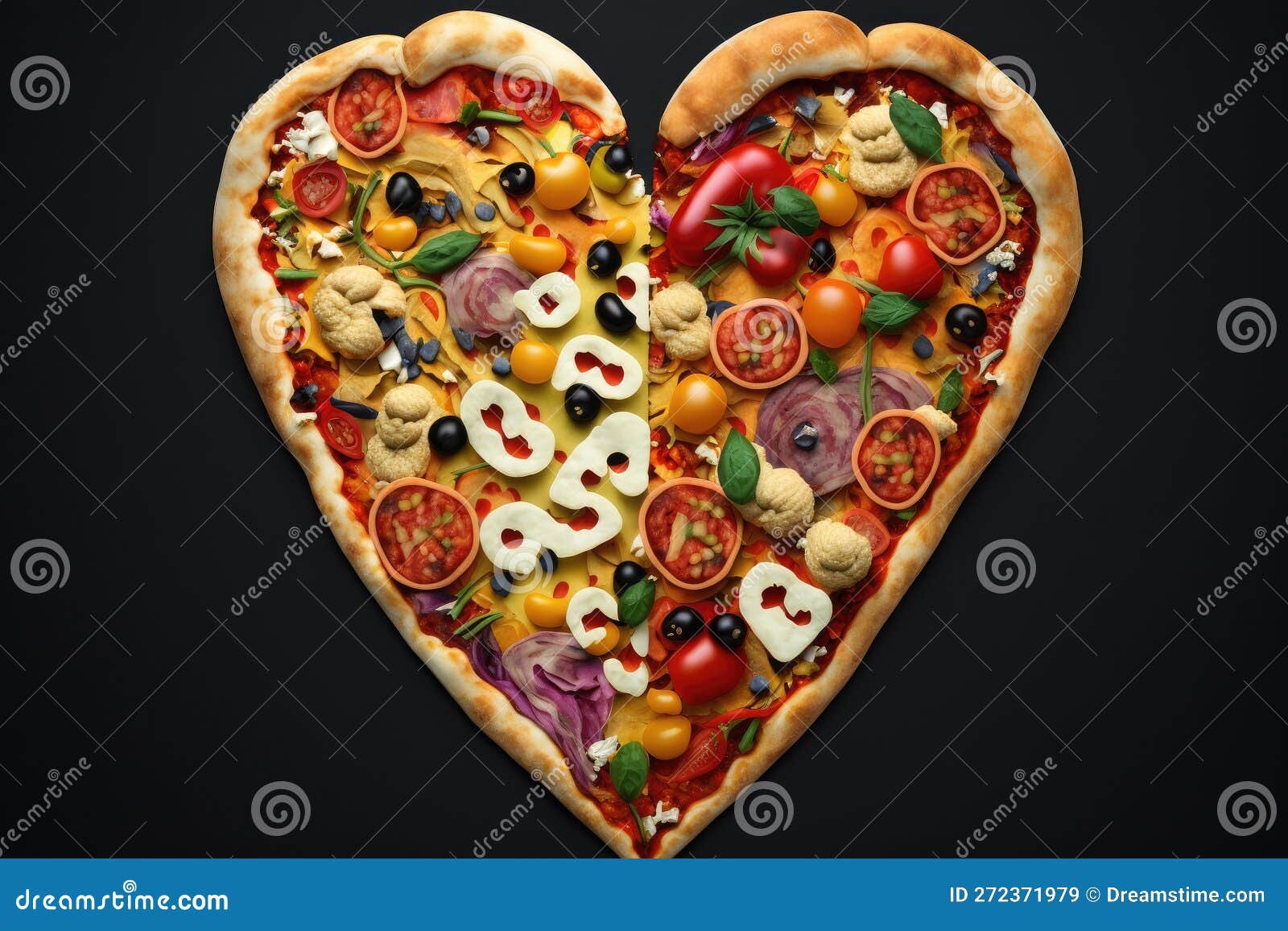 Creative Pizza Heart Shape, with Different Toppings on Each Slice ...