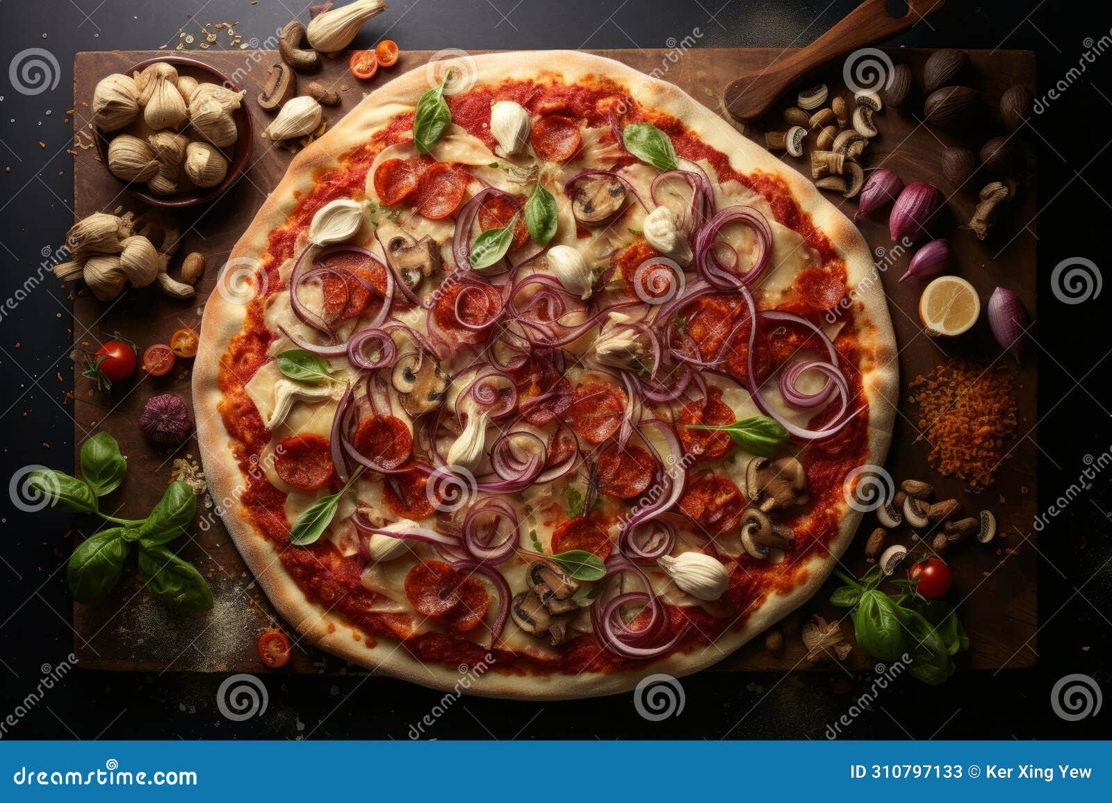 A Creative Pizza with Unique Toppings and Shapes Stock Illustration ...