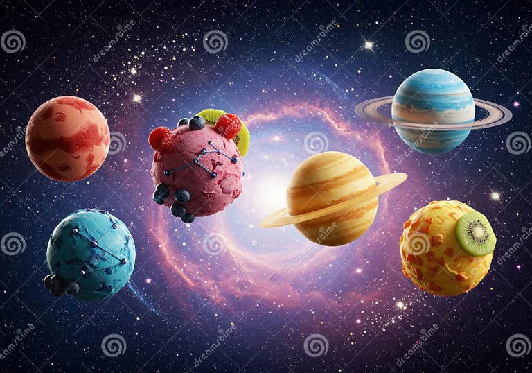 Creative Planetary Ice Cream Scoops in Galactic Space Setting Stock ...