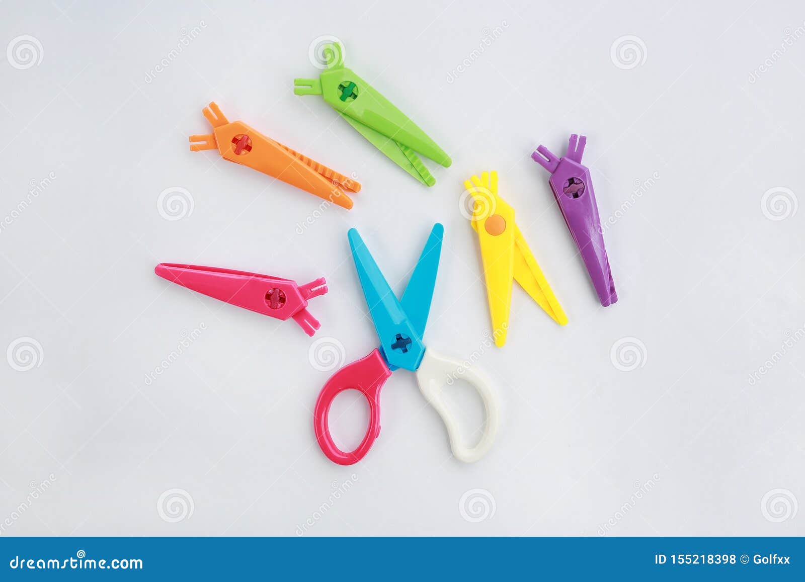 Creative Plastic Children Safety Scissors Set on White Background Stock ...