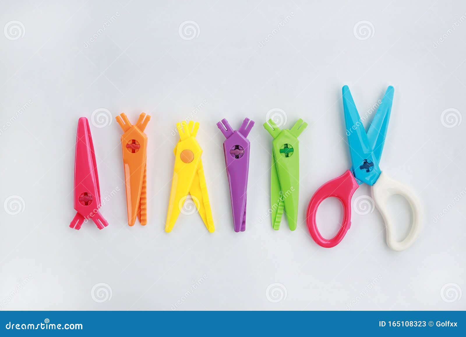 Creative Plastic Children Safety Scissors Set on White Background Stock ...