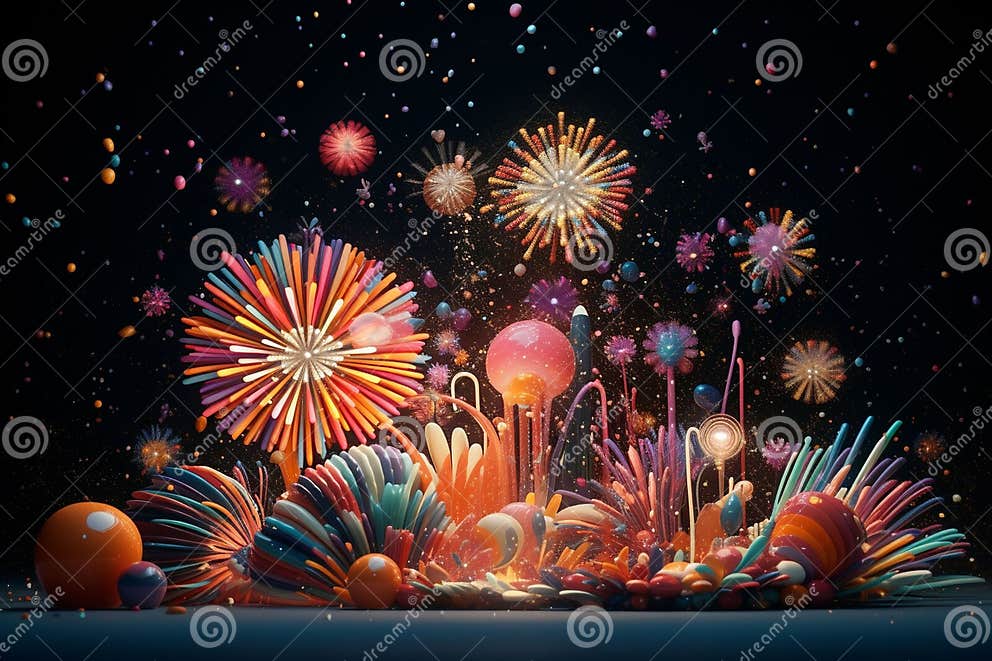 Creative and Playful Fireworks Composition with Stock Illustration ...