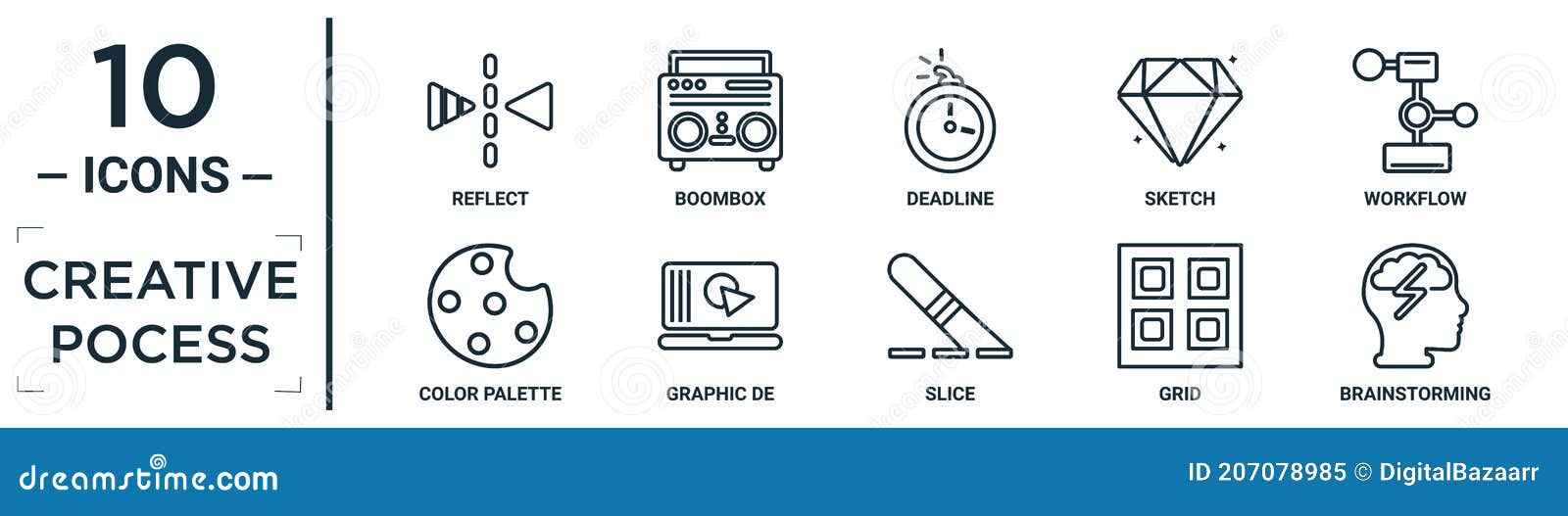 Creative.pocess Linear Icon Set. Includes Thin Line Reflect, Deadline ...