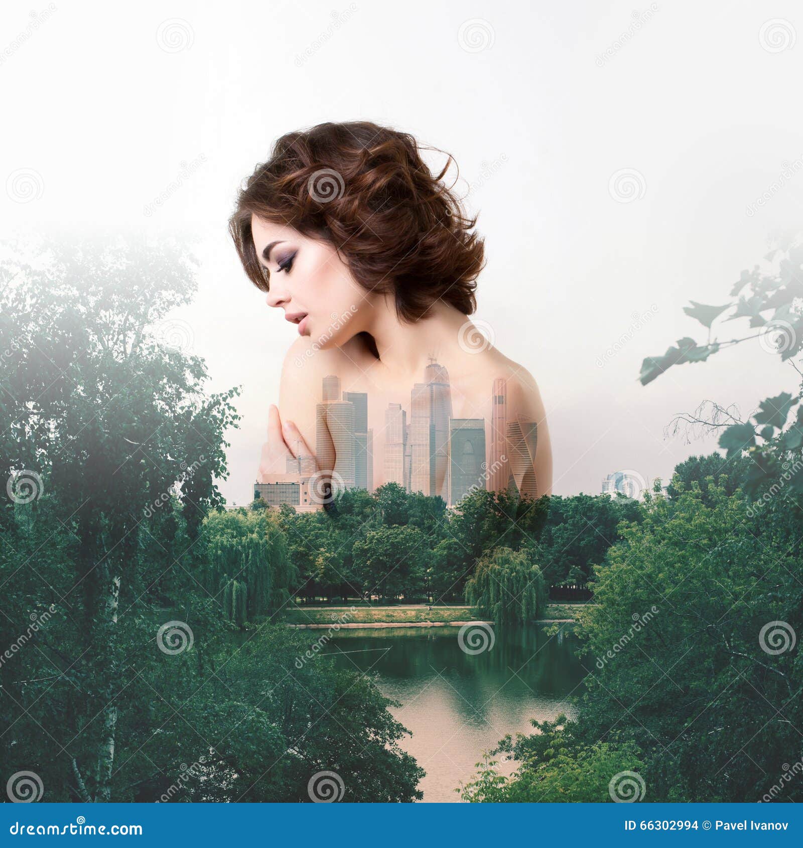 Creative Portrait Double Exposure Effect. Ecology. Stock Photo - Image ...
