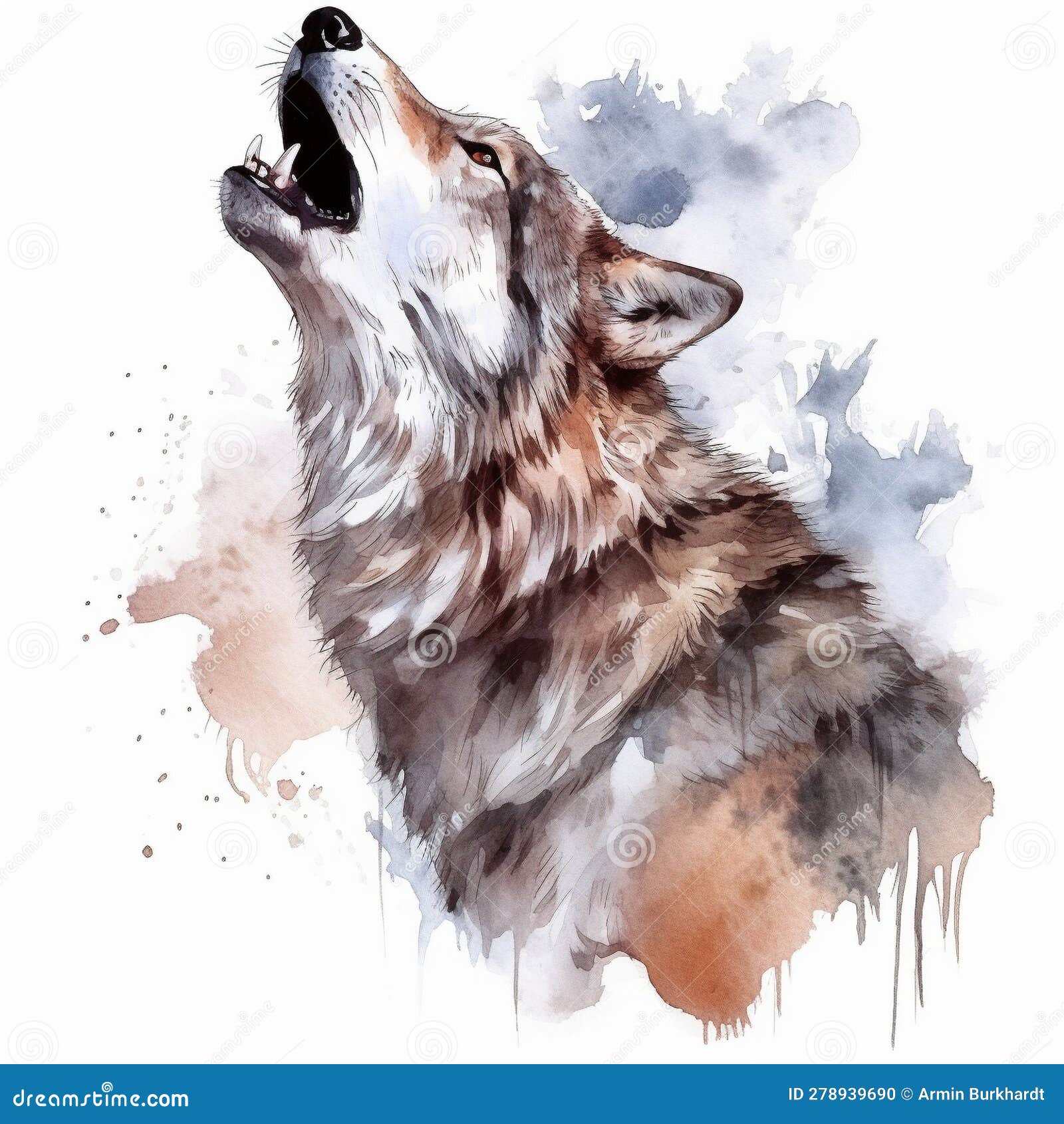 Creative Portrait of Howling Wolf in Watercolor Style Stock ...