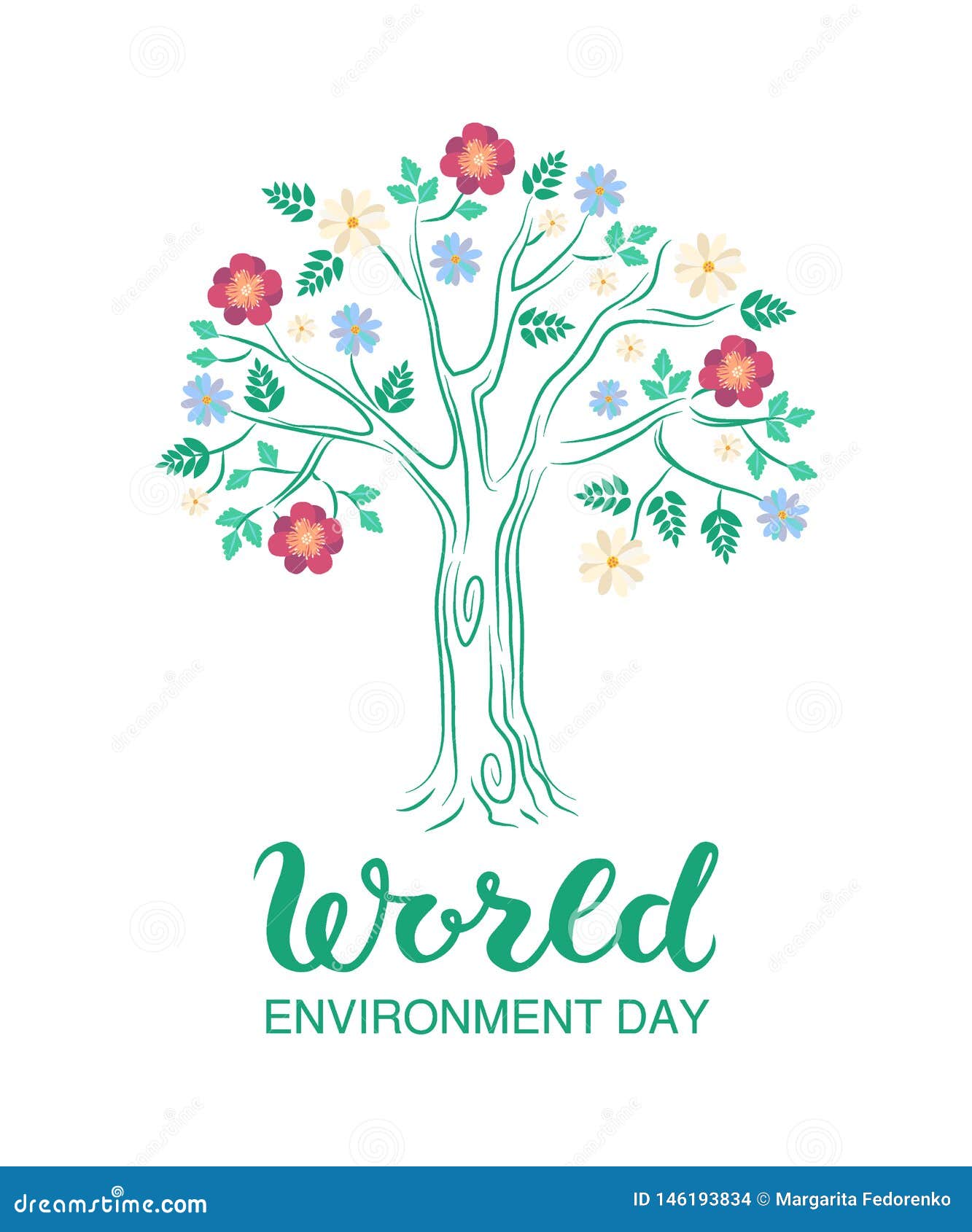 Creative Poster or Banner of World Environment Day with Blossoming Tree ...