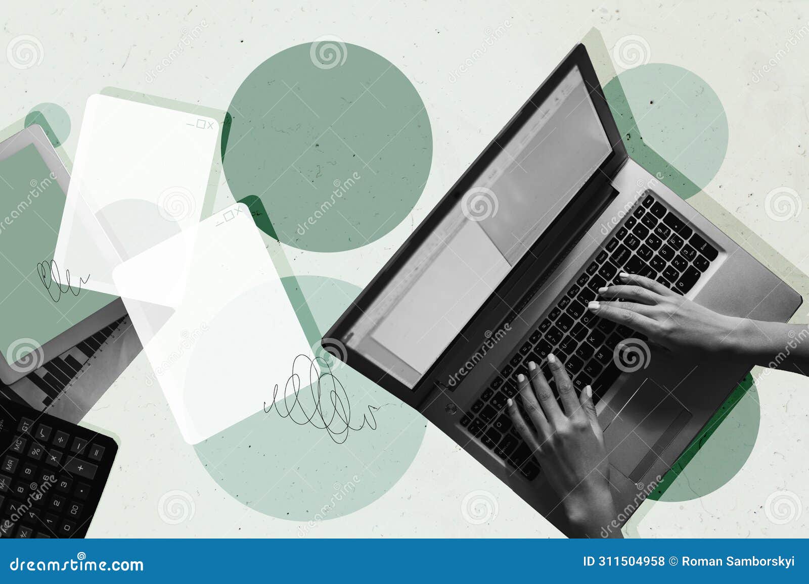 Creative Poster Collage of Manager Workplace Workshop Workspace Netbook ...