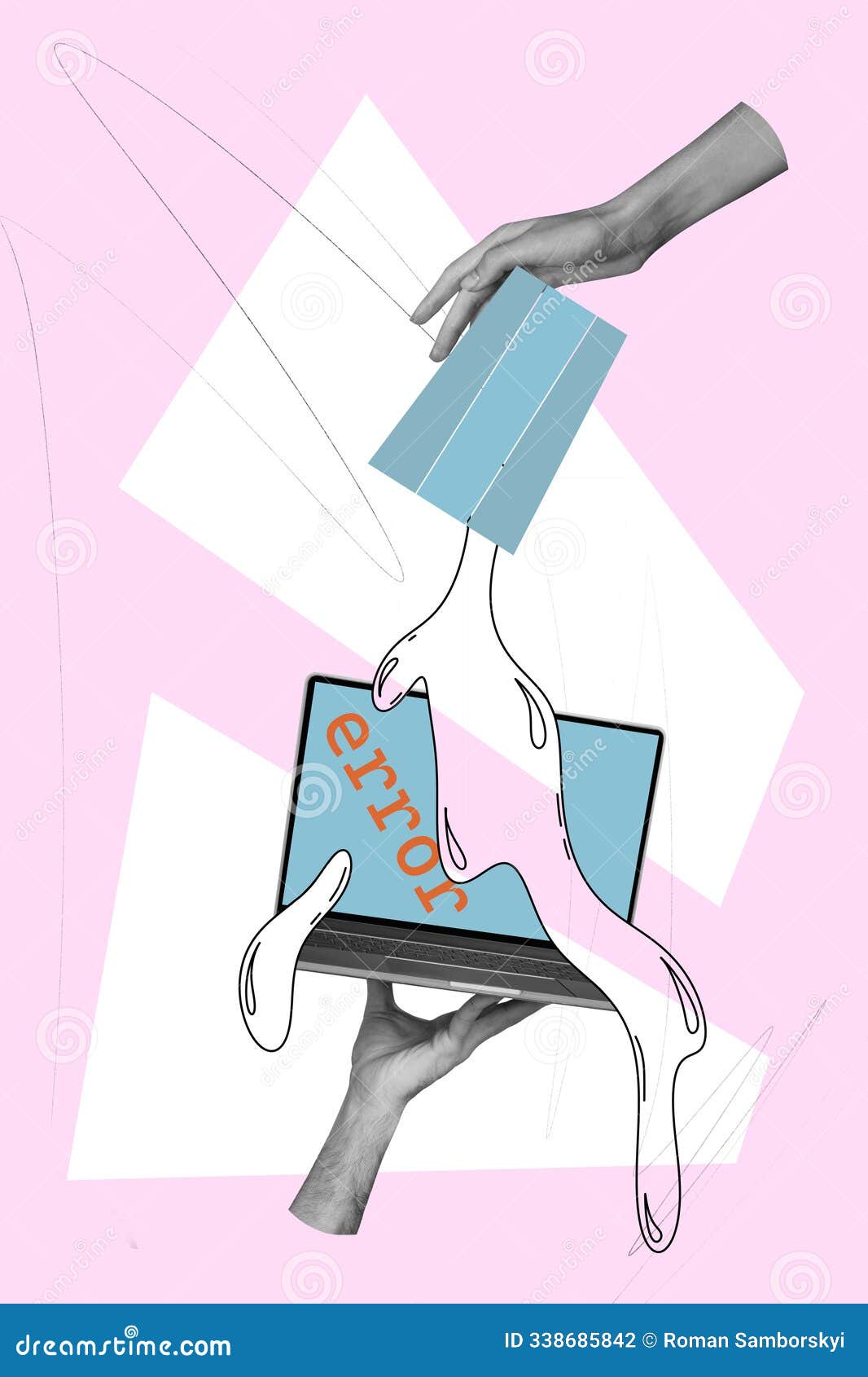 Creative Poster Collage of Pour Water Netbook Technology Error Broken ...