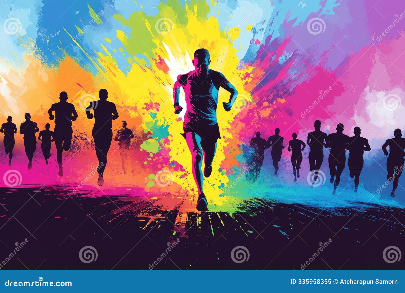 A Creative Poster Showing a Runner Breaking through the Finish Line in ...