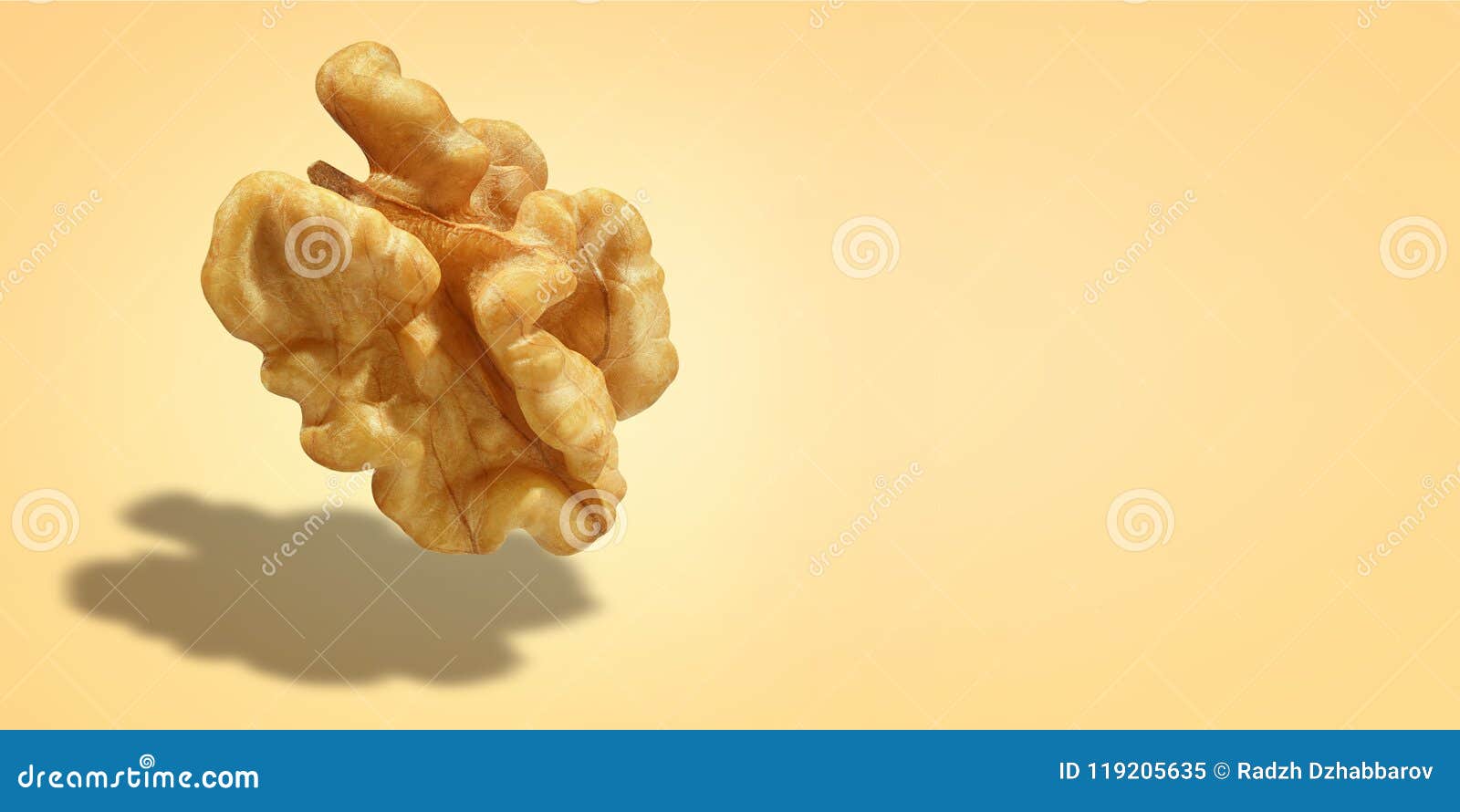 Creative Poster Walnut without Shell Closeup Isolated Yellow Background ...