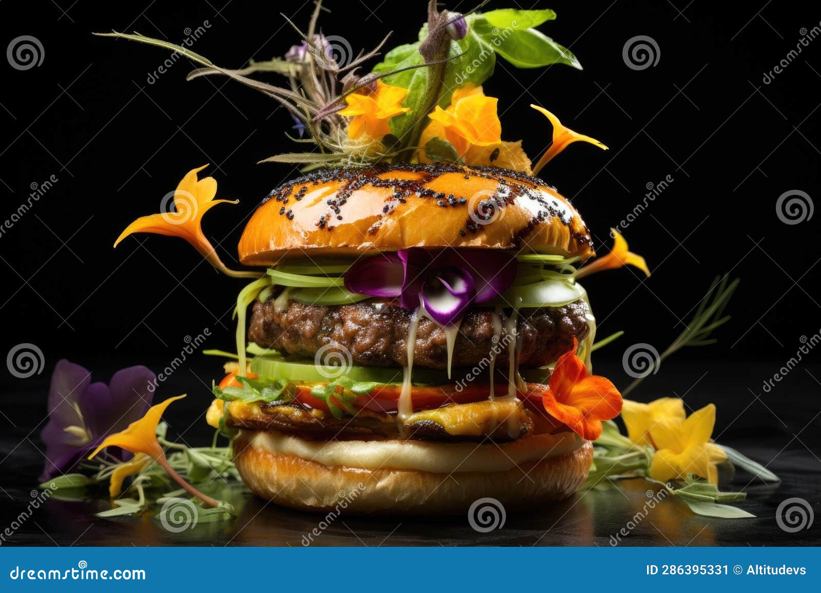 Creative Presentation of Burger with Artistic Garnishing Stock Image ...