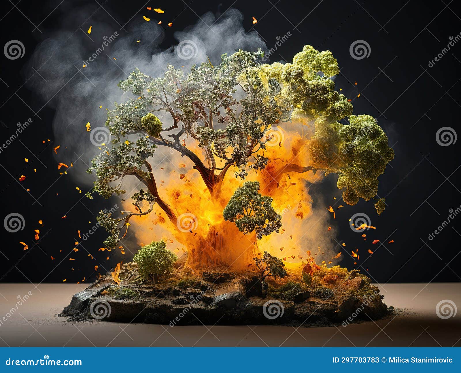 A Creative Presentation of Global Changes and Burning Tree Stock ...