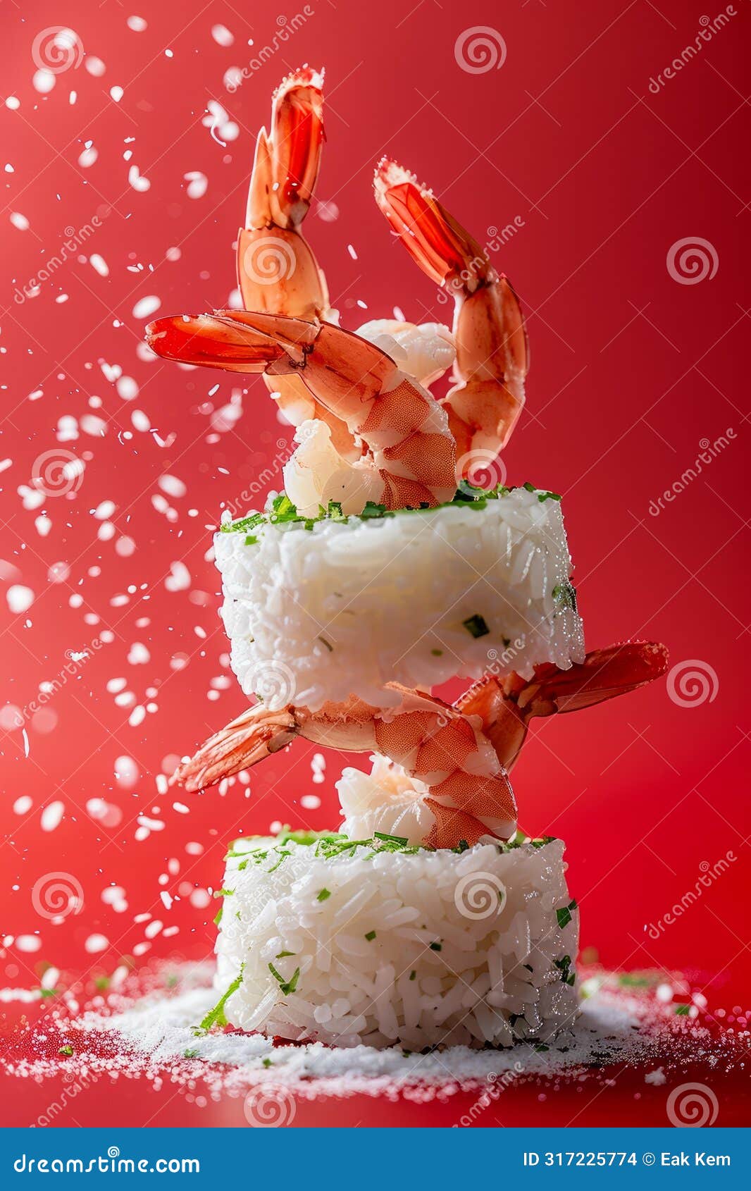 Creative Presentation of Shrimp and Rice Dish with Dynamic Splashing ...