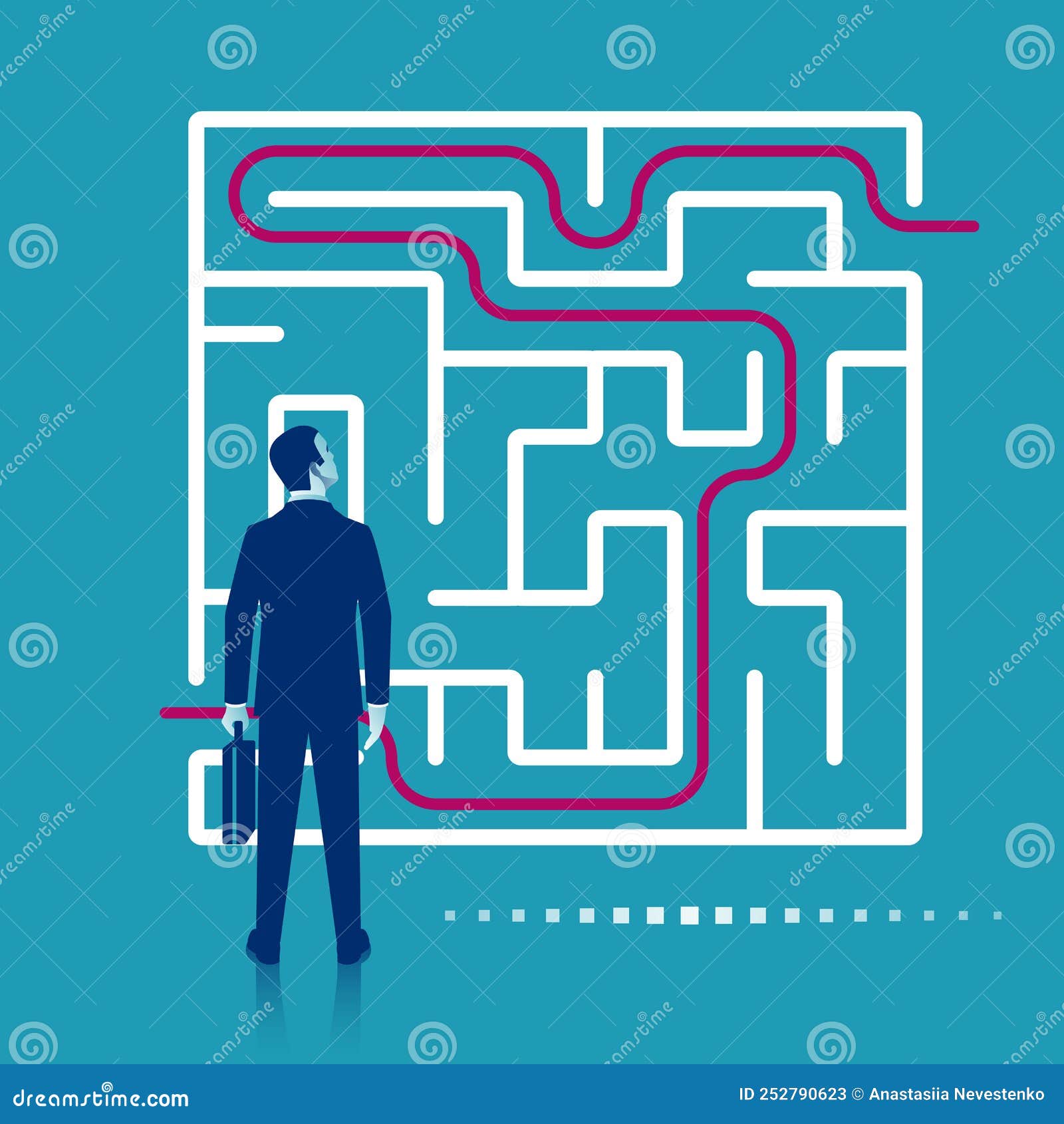 Creative Problem Solving. Businessman Standing about Wall Drawing Exit from Labyrinth Stock ...