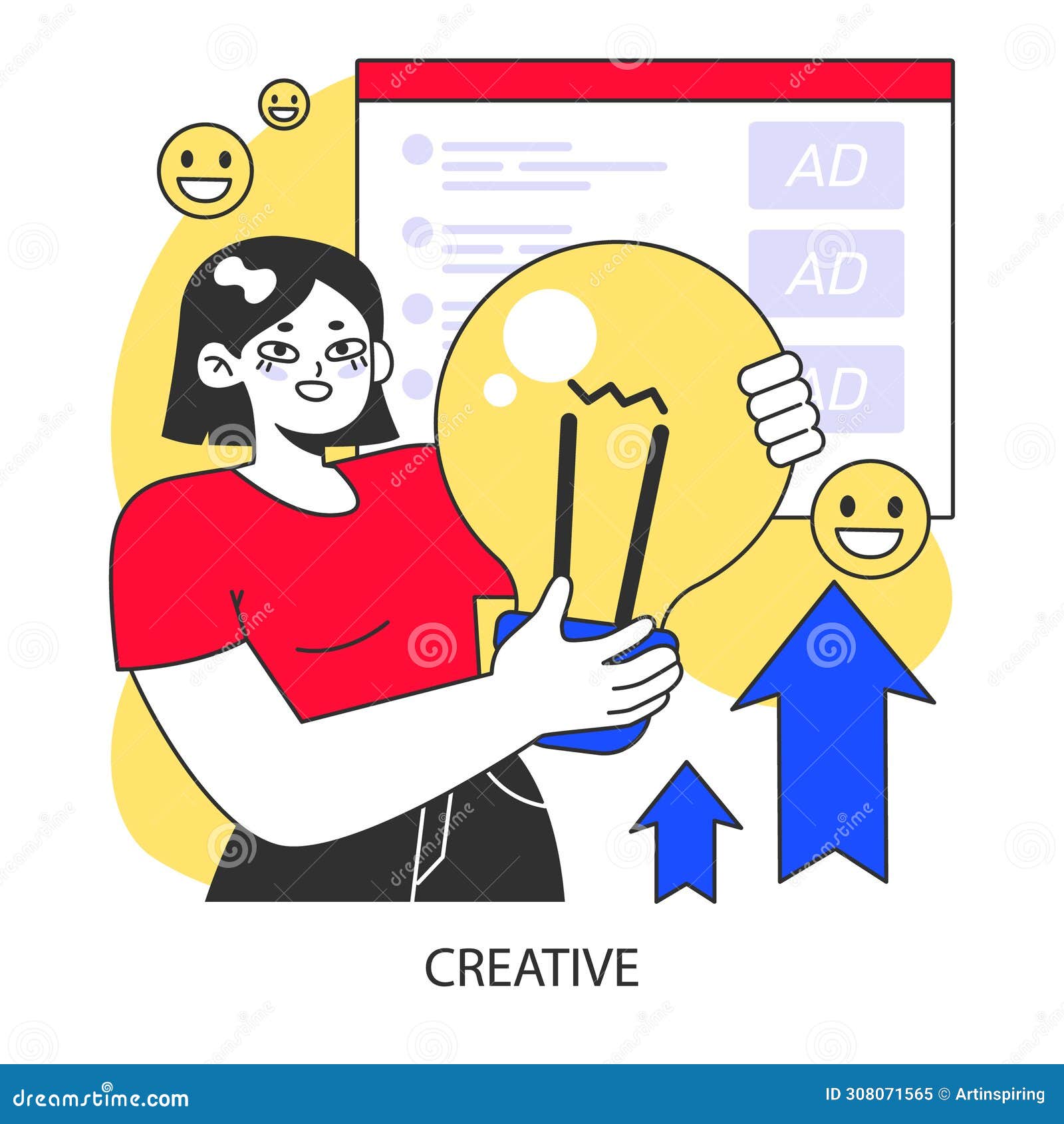 Creative Process in Advertising. Flat Vector Illustration. Stock Vector ...