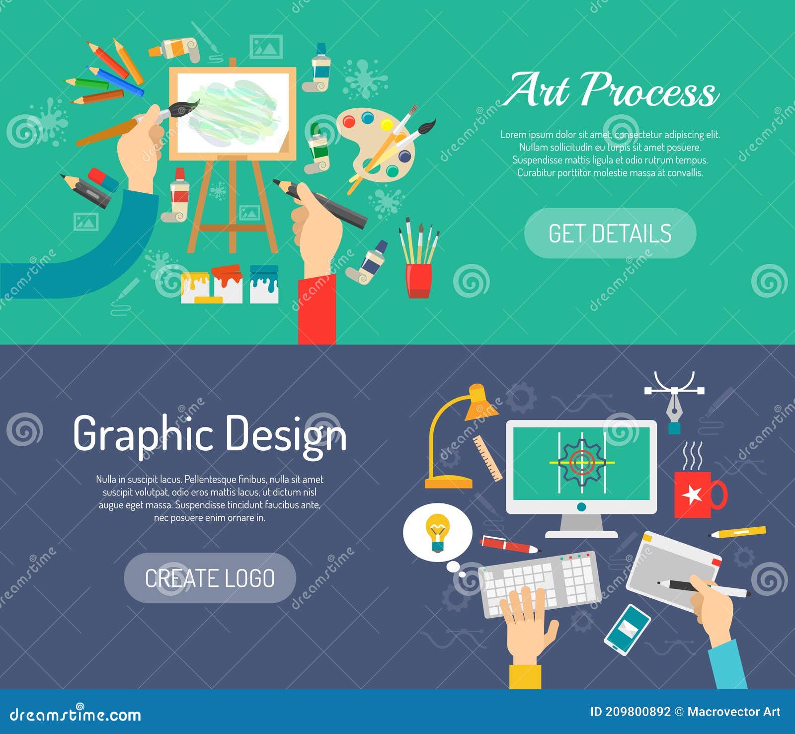 Creative Process Banners stock vector. Illustration of painter - 209800892